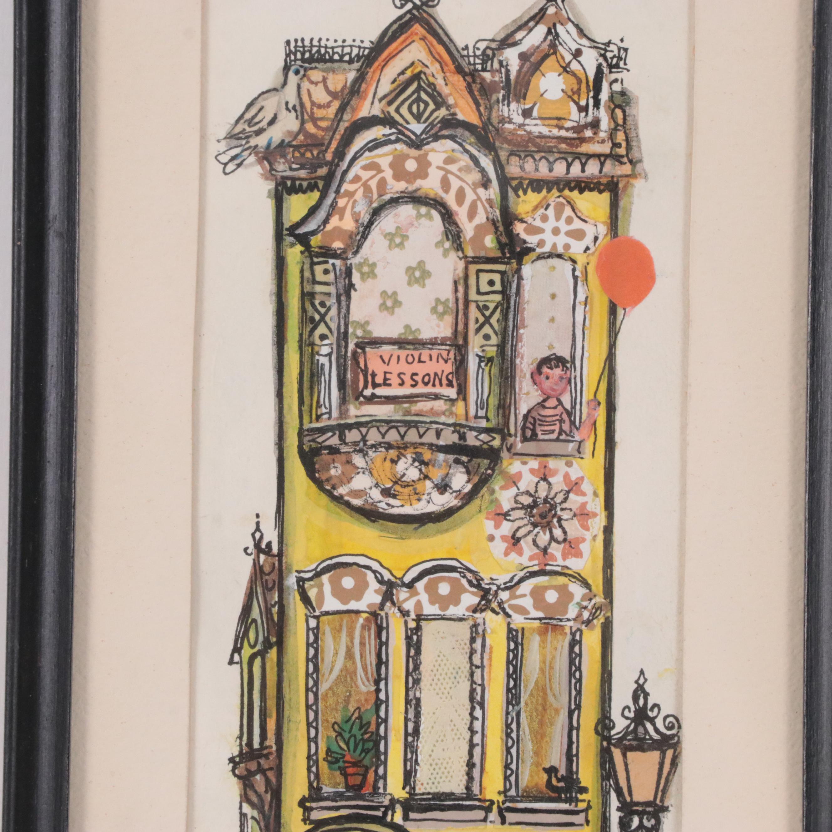 Collage of a Streetscape with Building and Shops, Mid to Late 20th ...