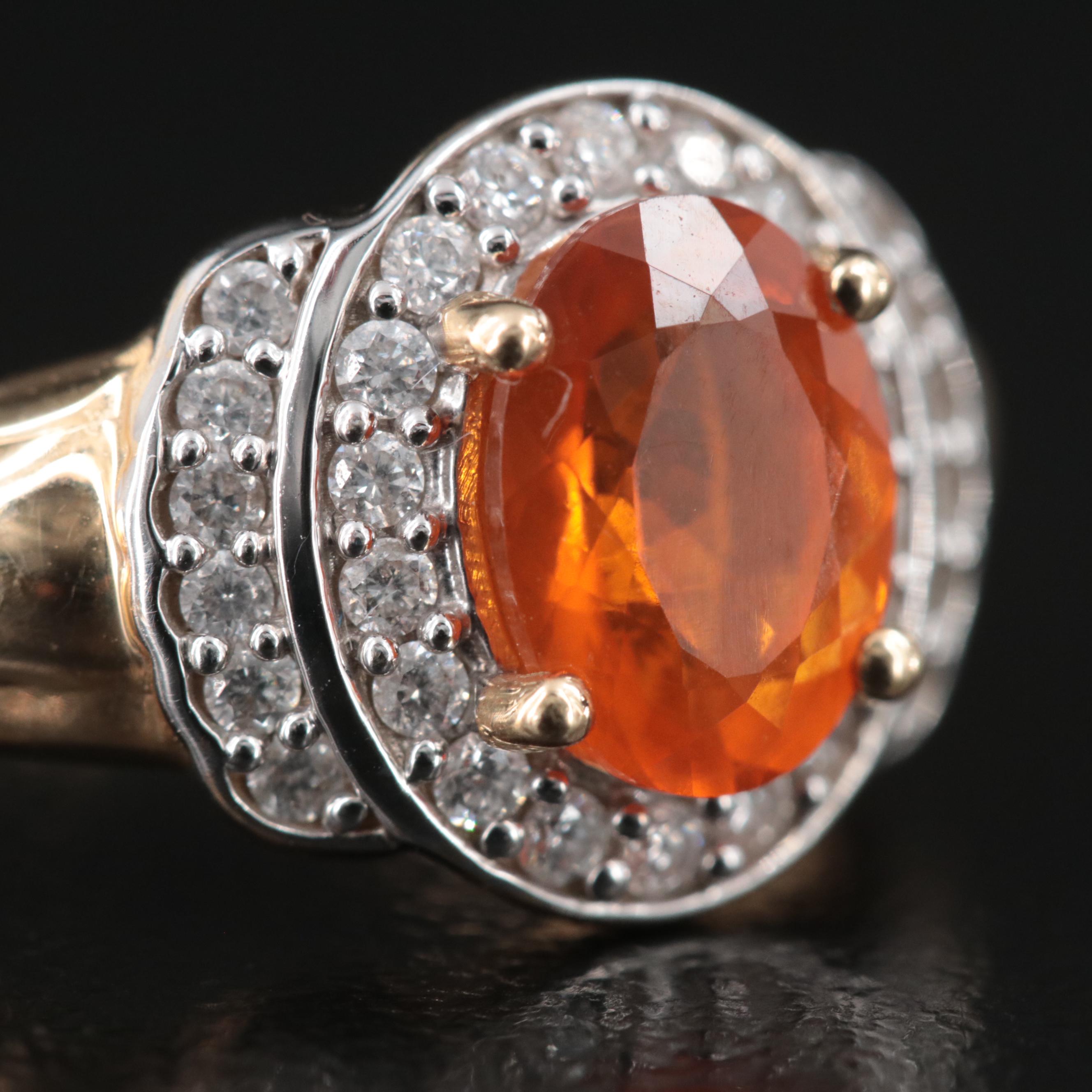 14K Fire Opal and Diamond Ring | EBTH