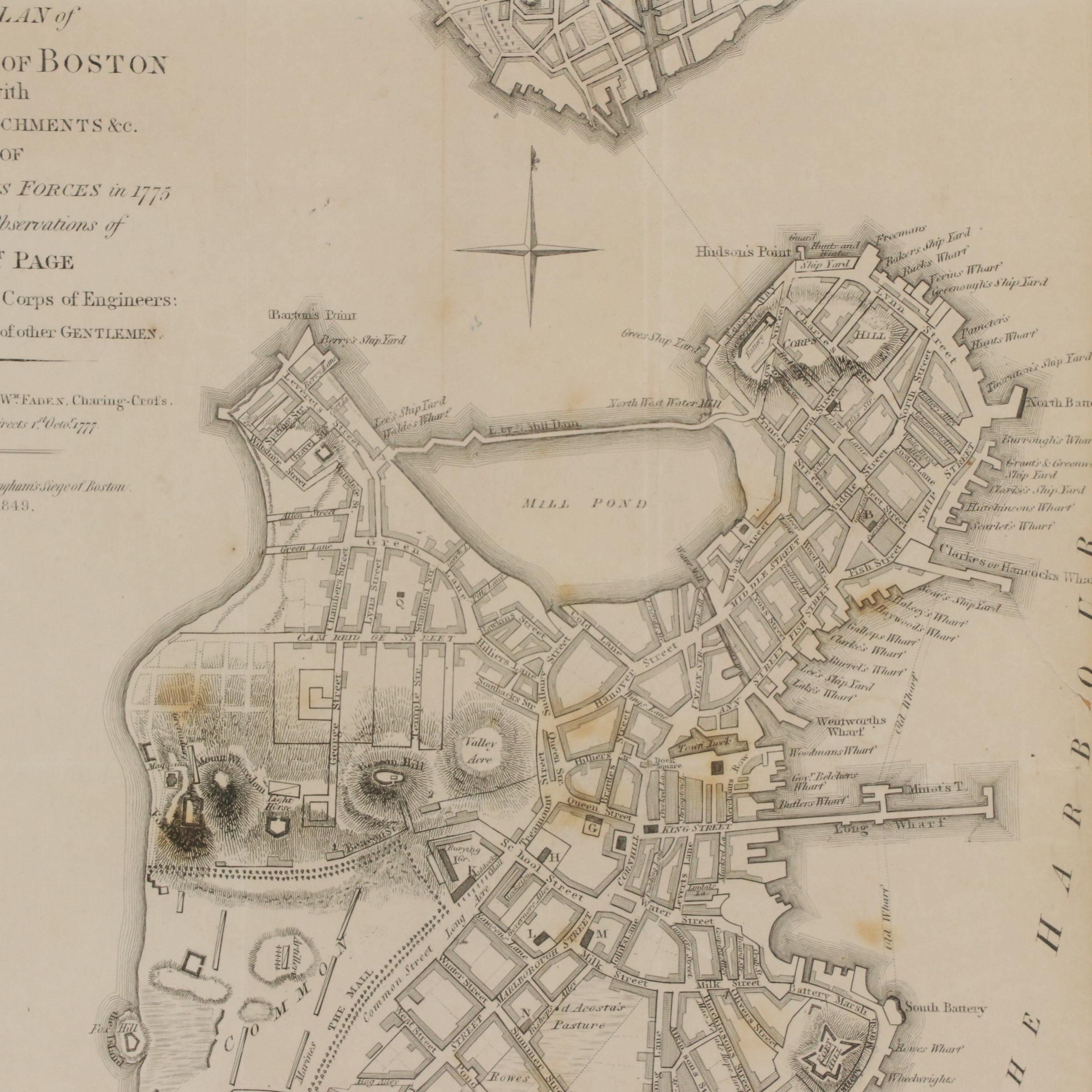 Map Engraving of Revolutionary Depiction "A Plan of the Town of Boston ...