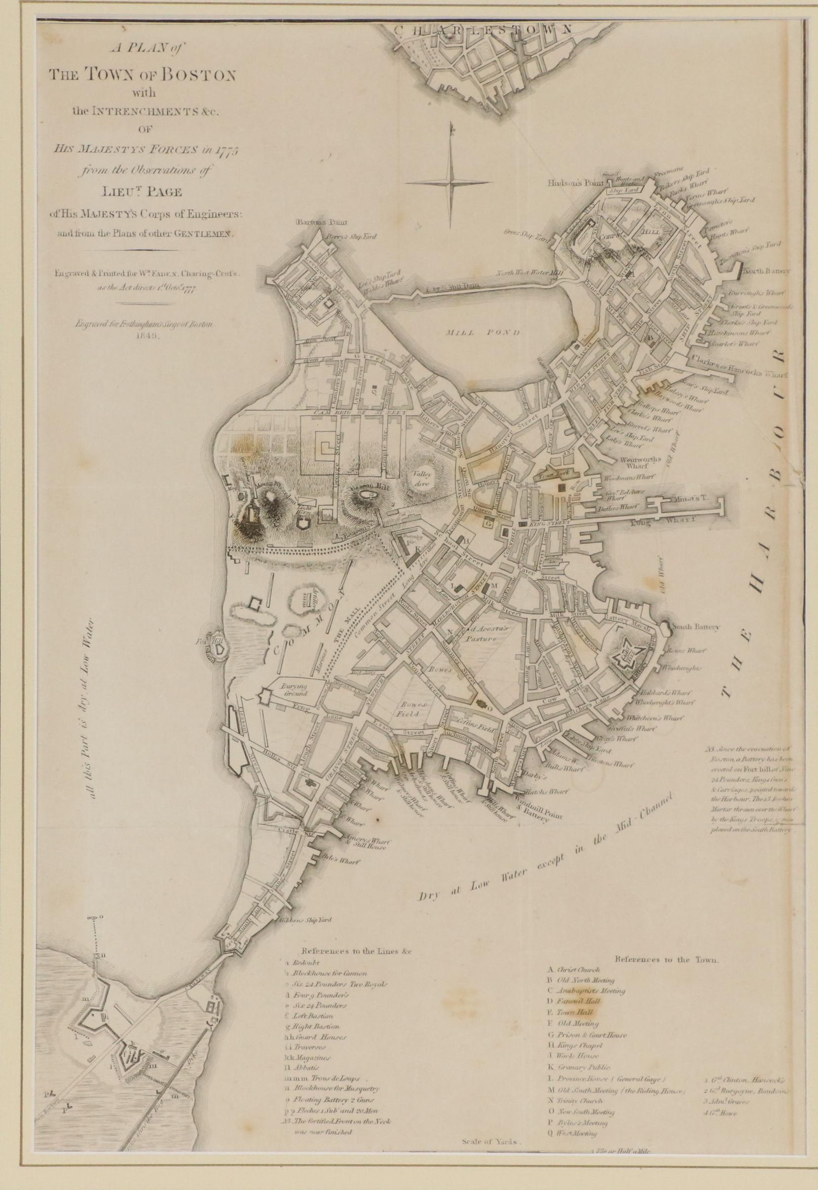 Map Engraving of Revolutionary Depiction "A Plan of the Town of Boston ...
