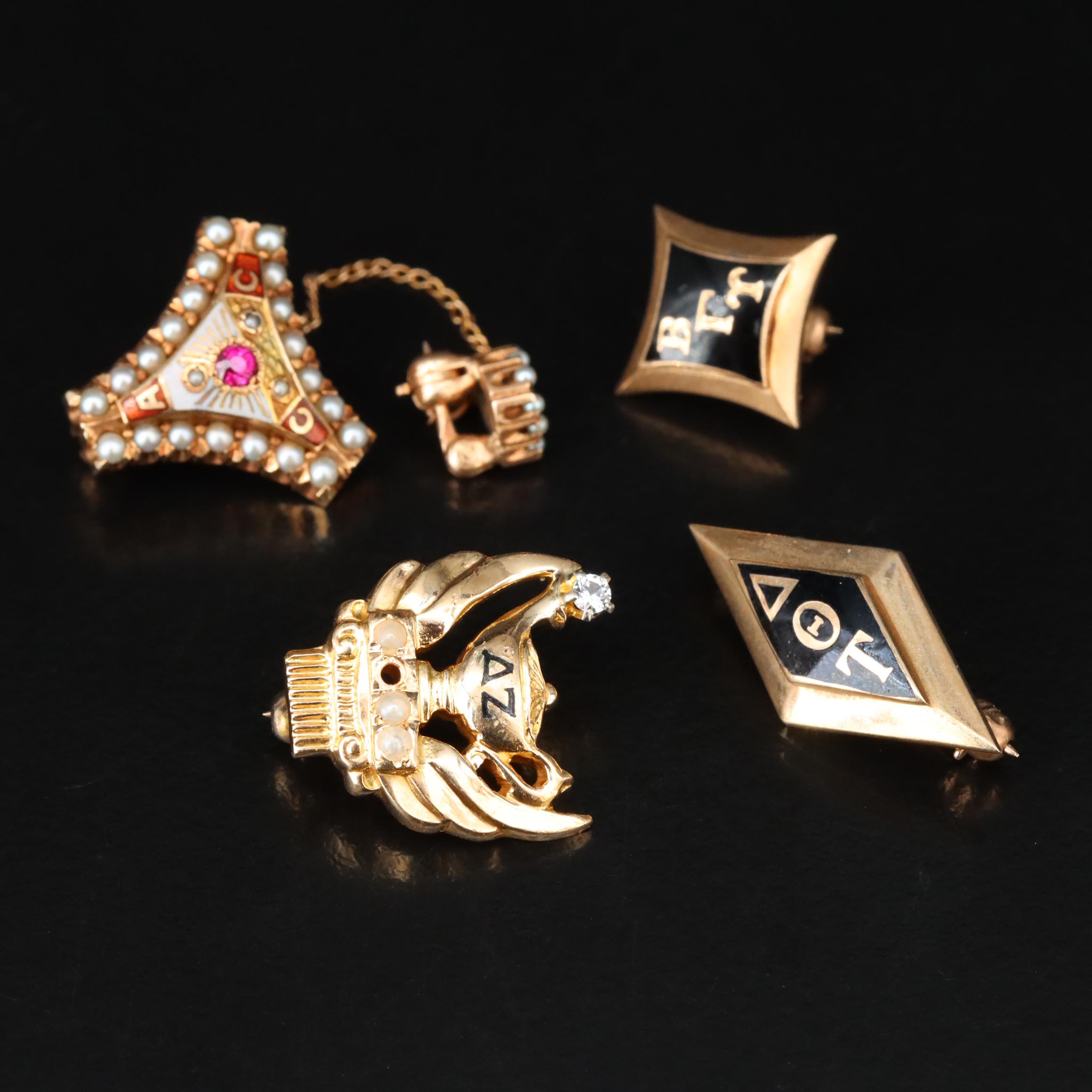 10K and 14K Fraternity Pins Including Ruby, CZ and Seed Pearl | EBTH
