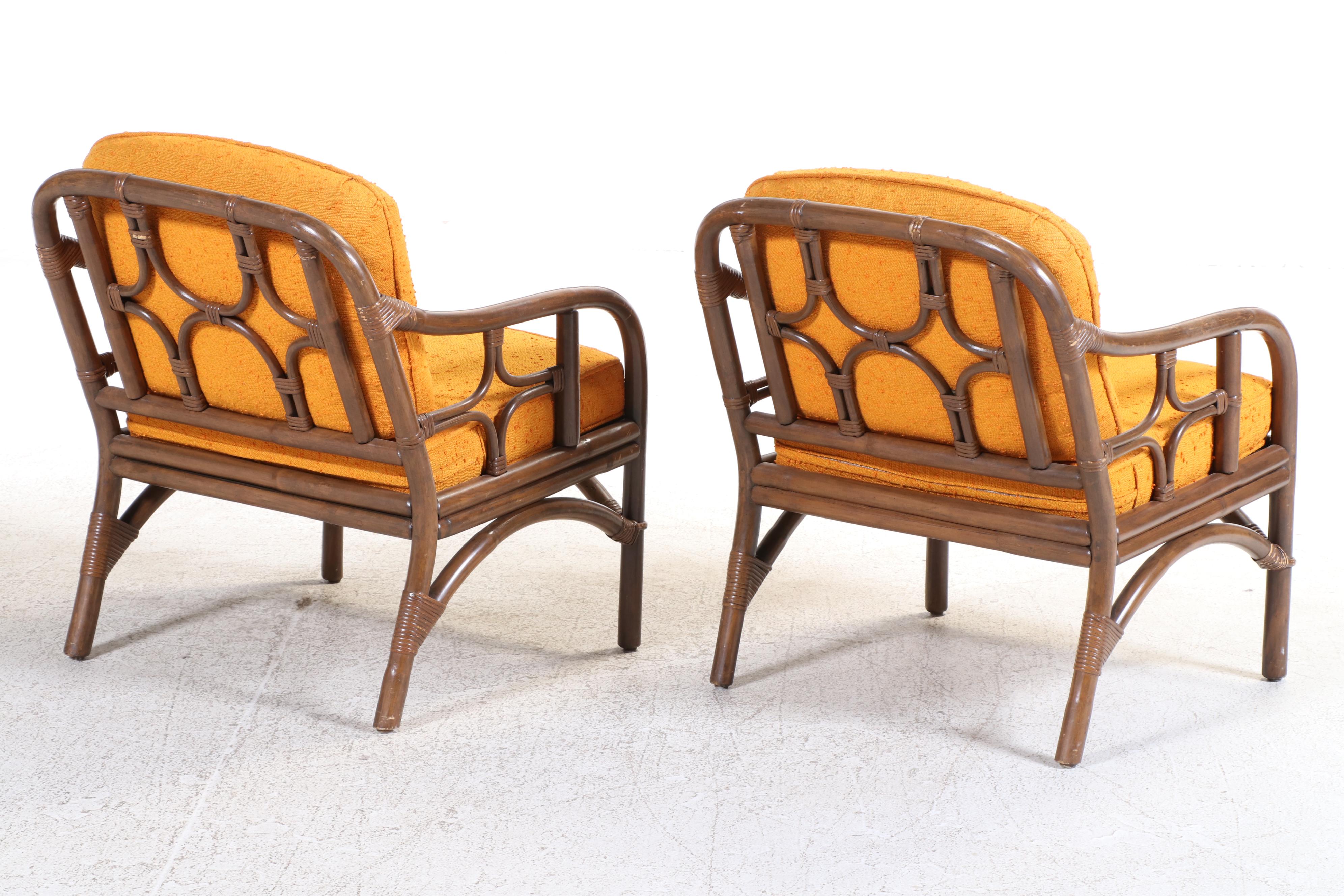 Pair of Ficks Reed Co. Modernist Rattan Lounge Chairs, Mid to Late 20th ...