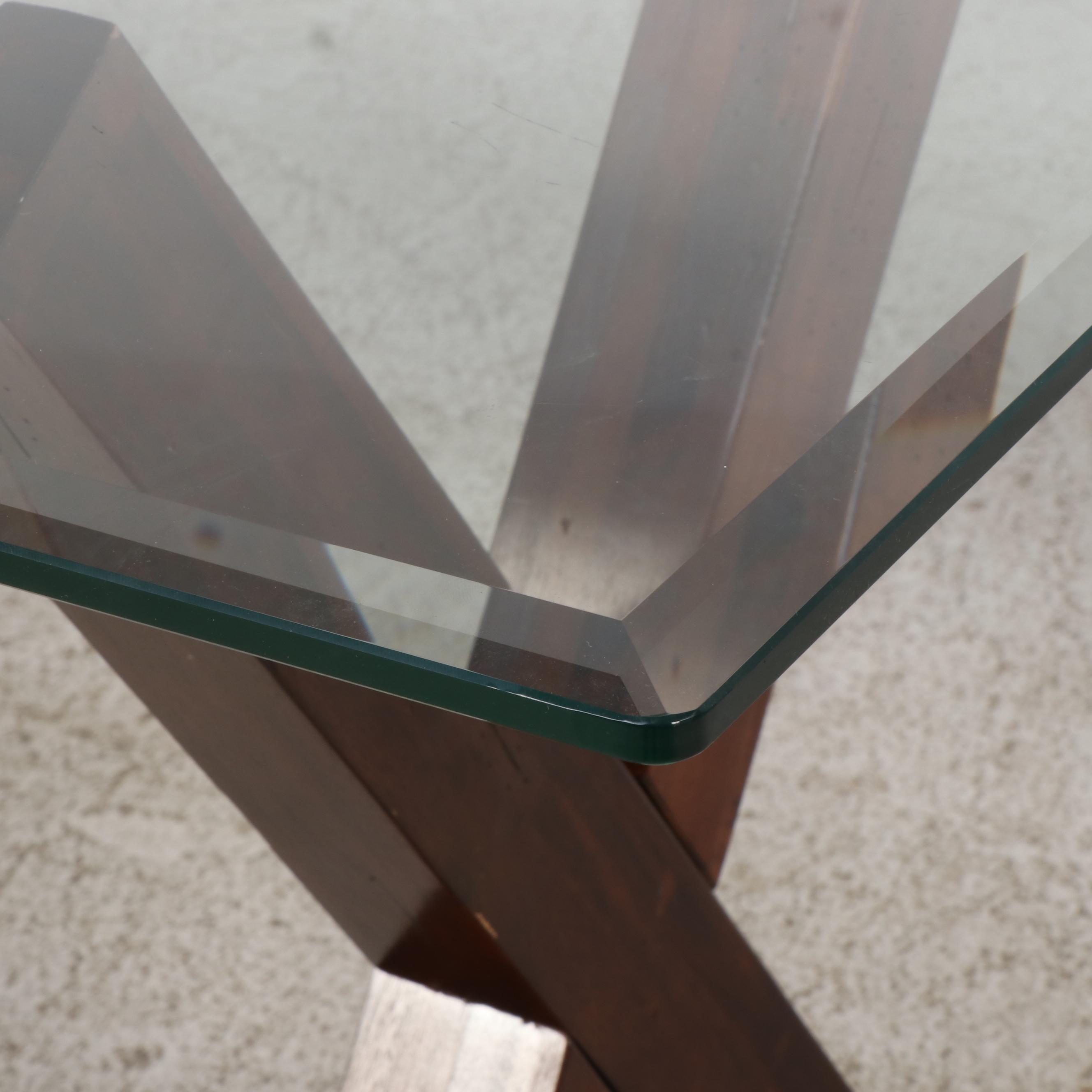 Contemporary Hardwood and Glass "X" Base Dining Table | EBTH