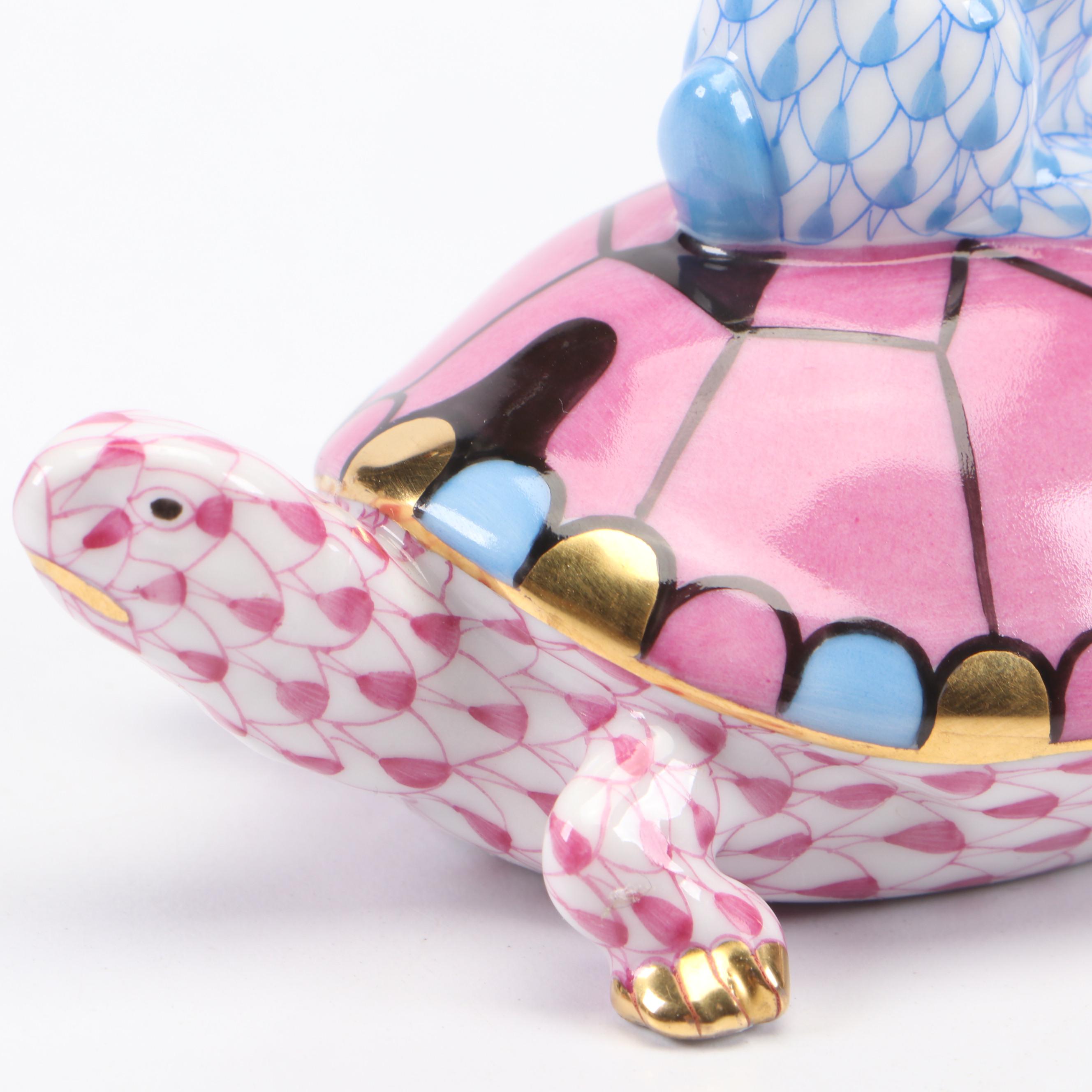 Herend Blue and Raspberry Fishnet with Gold "Small Tortoise and Hare ...