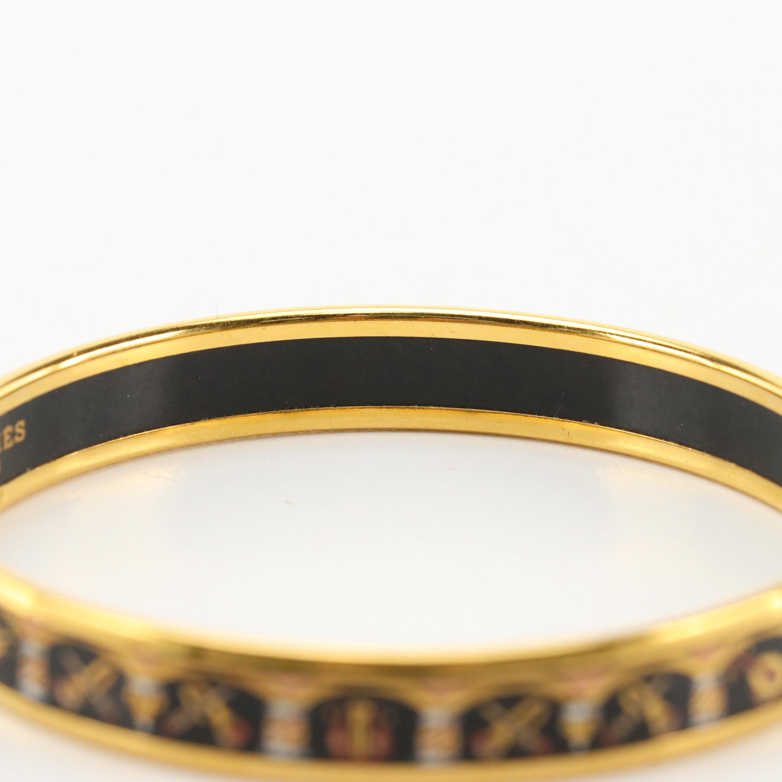 Hermès Musical Instruments Narrow Black Enamel Bangle | EBTH