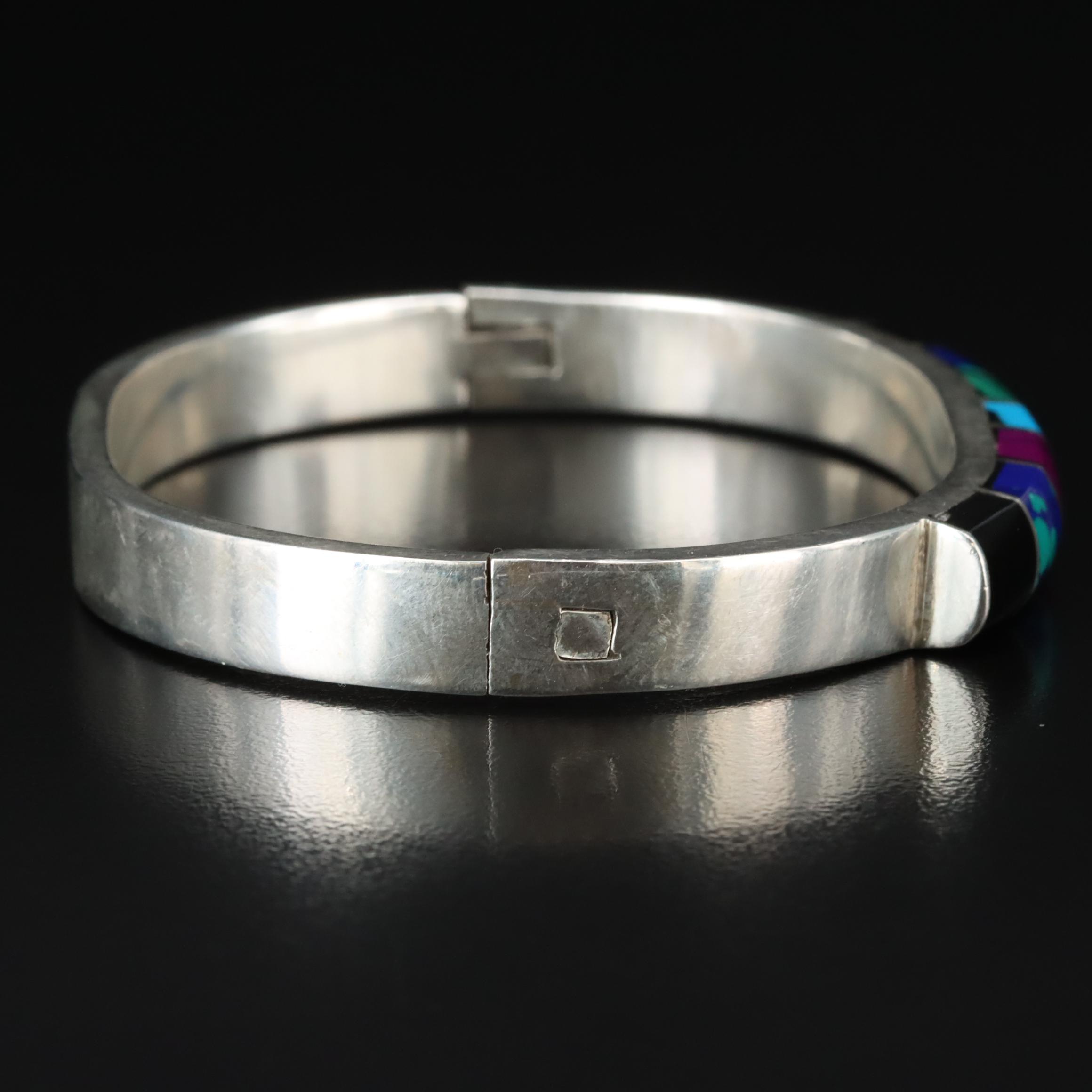 Mexican Sterling Faux Gemstones Inlay Bracelet | EBTH