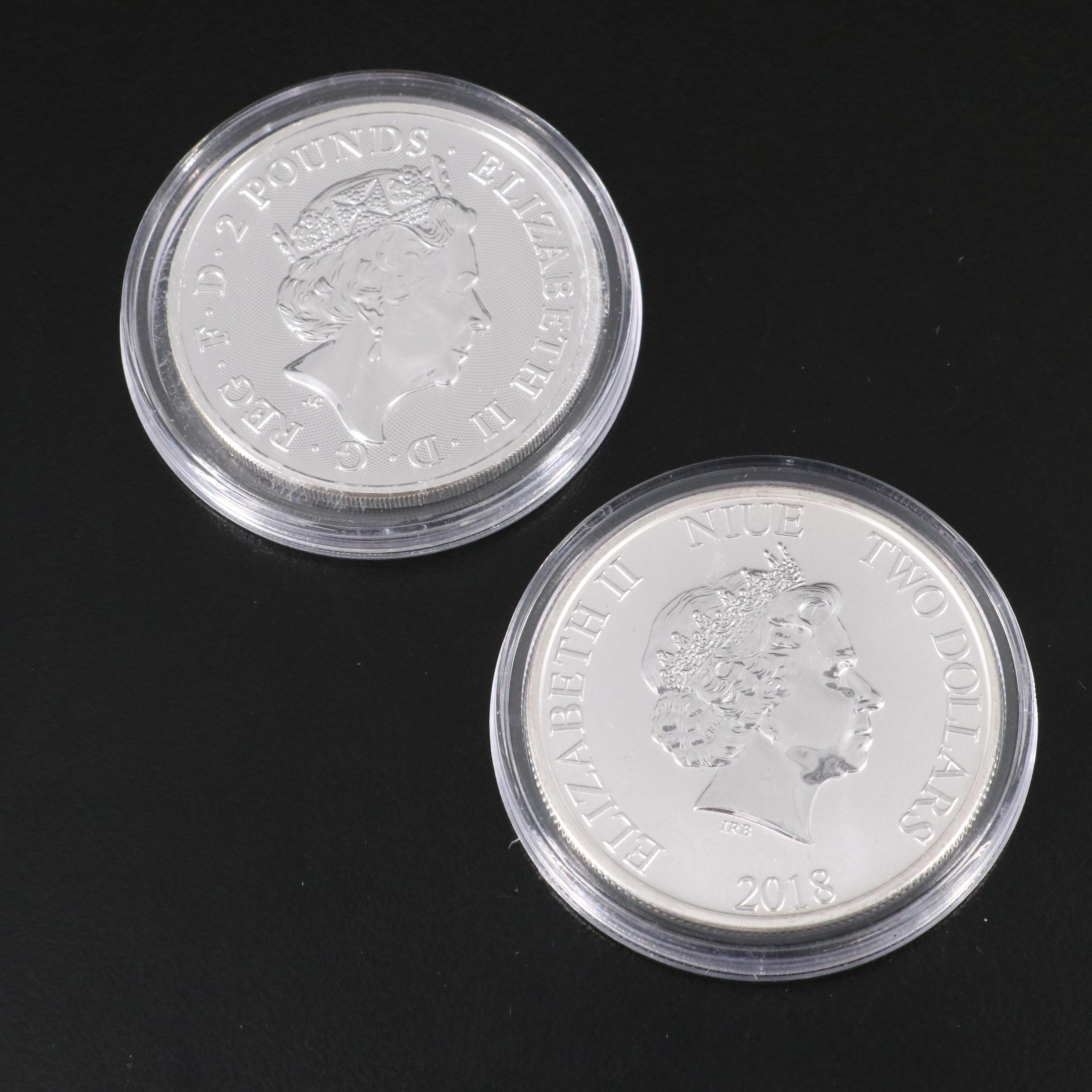 Set of Six 2018 One Ounce .999 Silver Coins From Around the World | EBTH