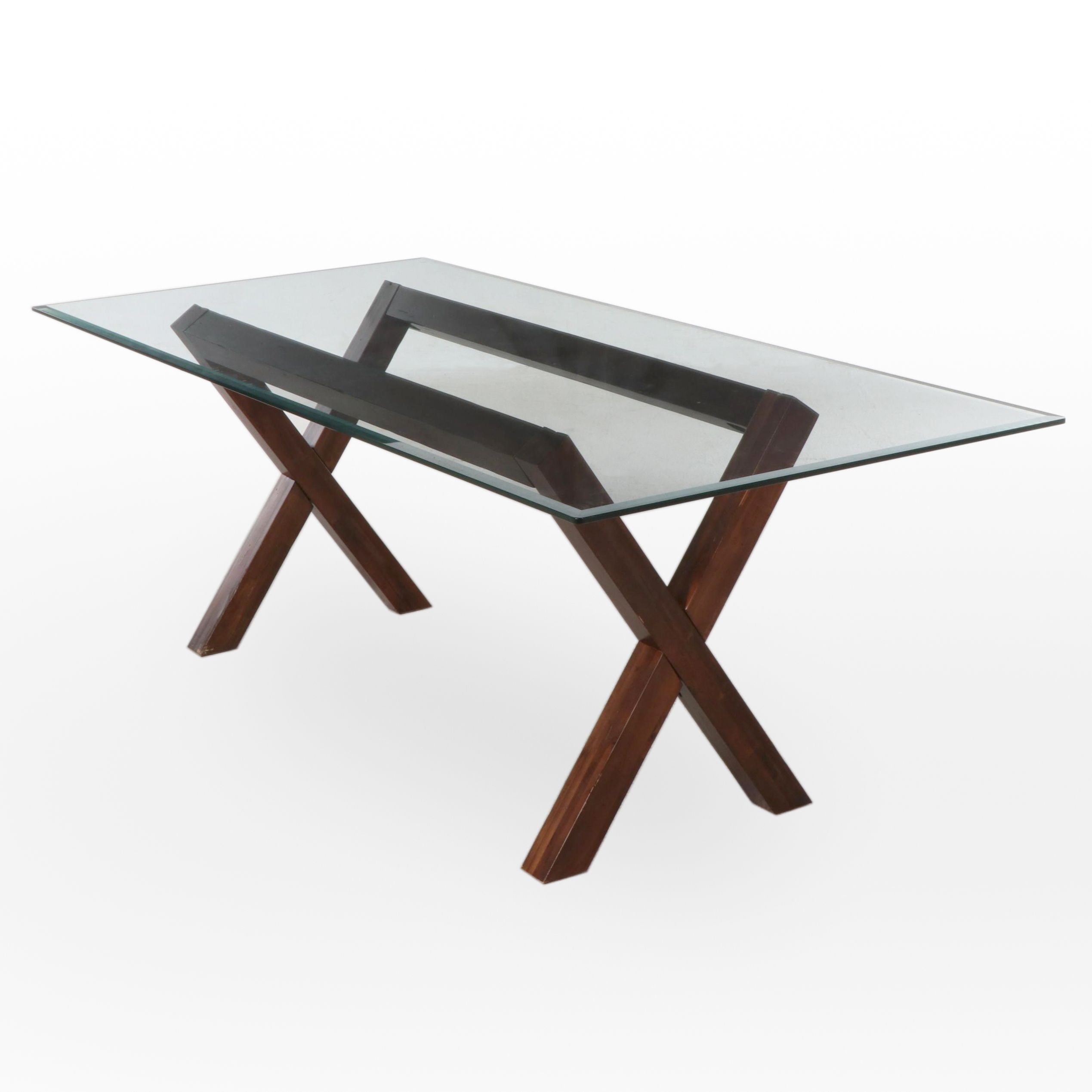 Contemporary Hardwood and Glass "X" Base Dining Table | EBTH