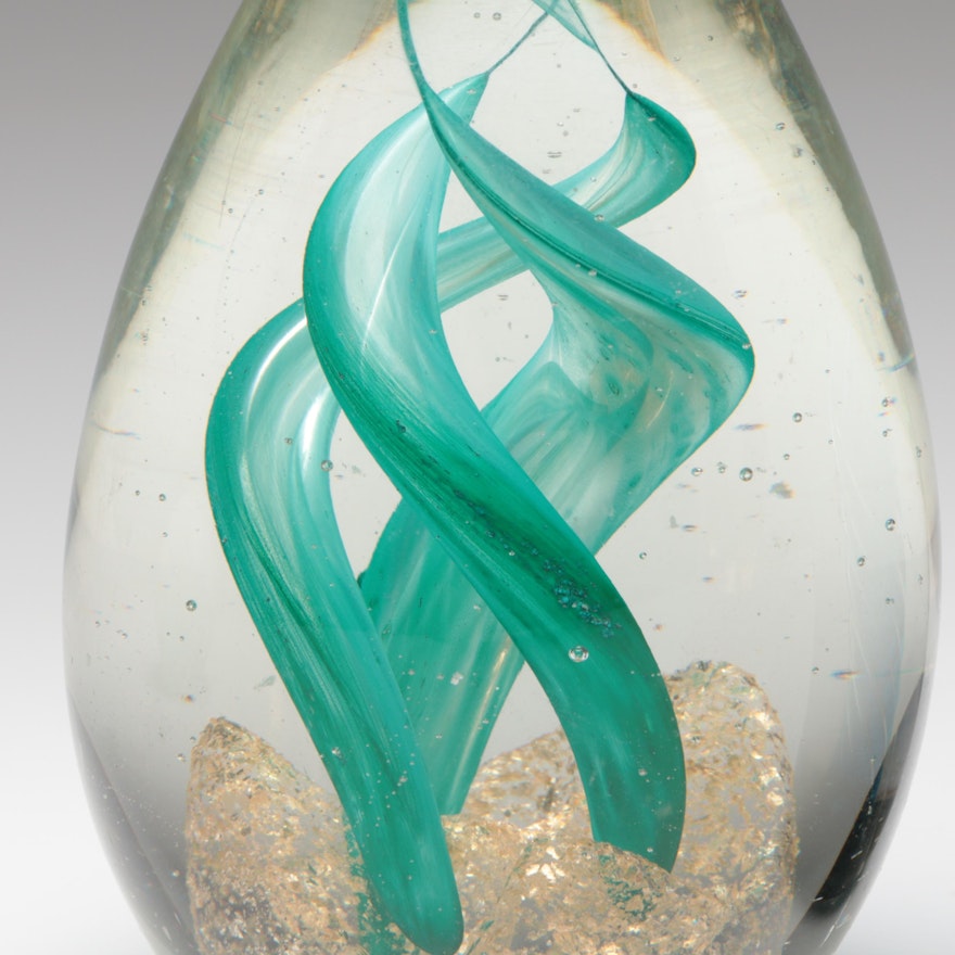 Blown Glass Spiral Candlestick And Paperweights With Bird Figurine Ebth