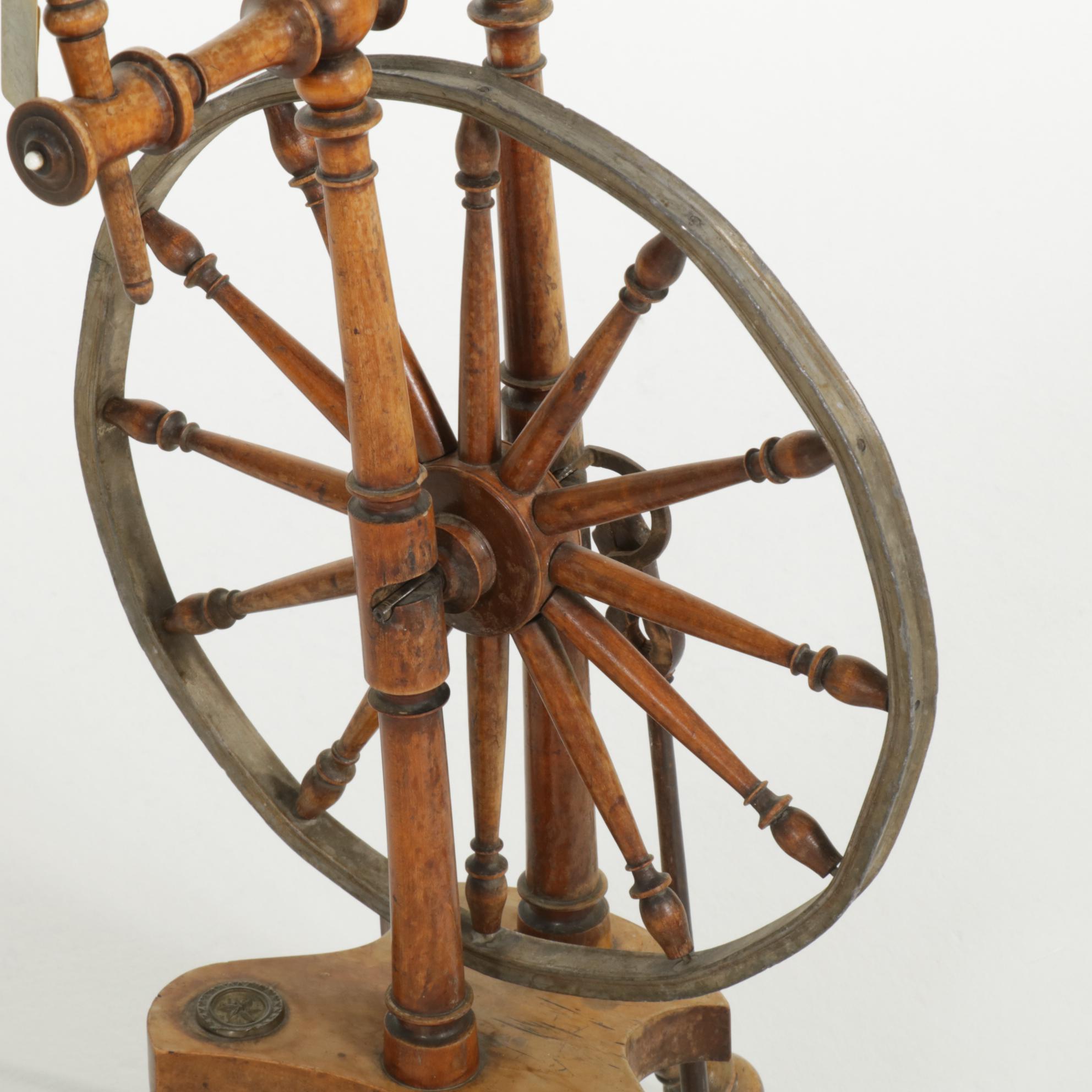 Continental Turned Wood and Metal Upright Parlor Spinning Wheel, 19th ...
