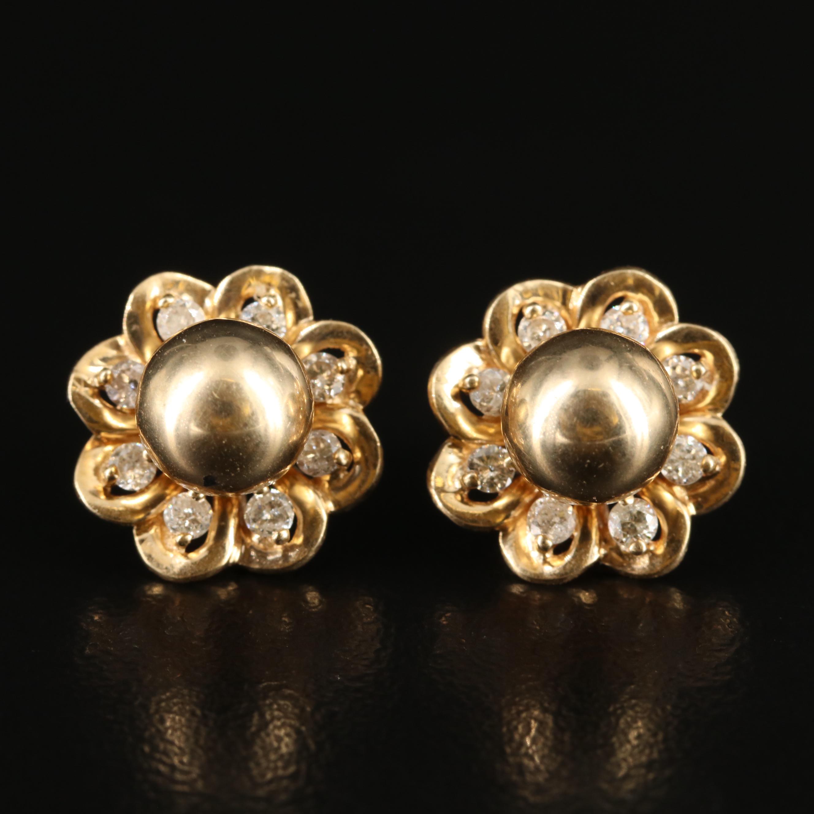 14K Sphere Stud Earrings with 0.40 CTW Diamond Filigree Enhancers | EBTH