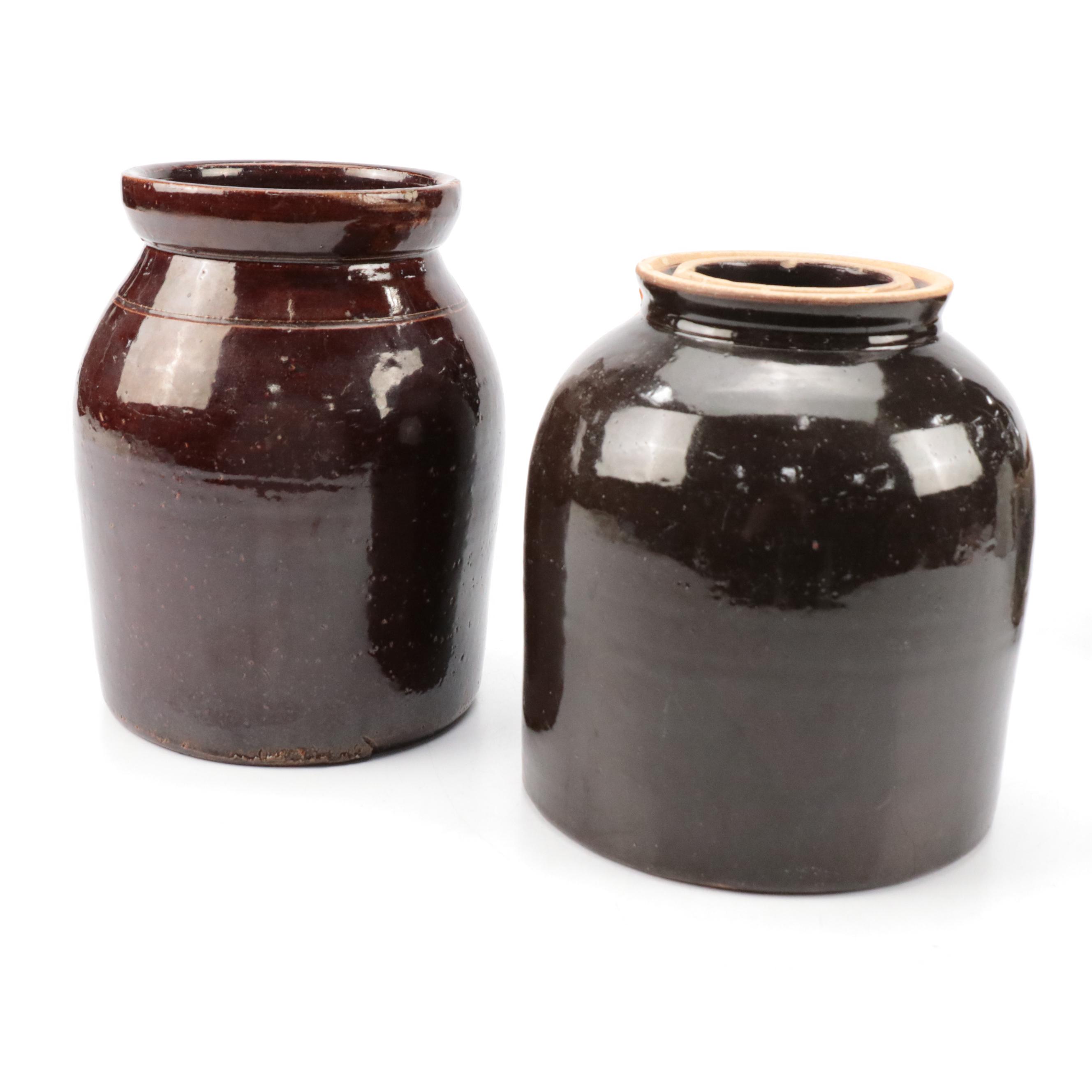 Maple City Pottery Handled Mixing Bowl with Other Stoneware Crocks | EBTH