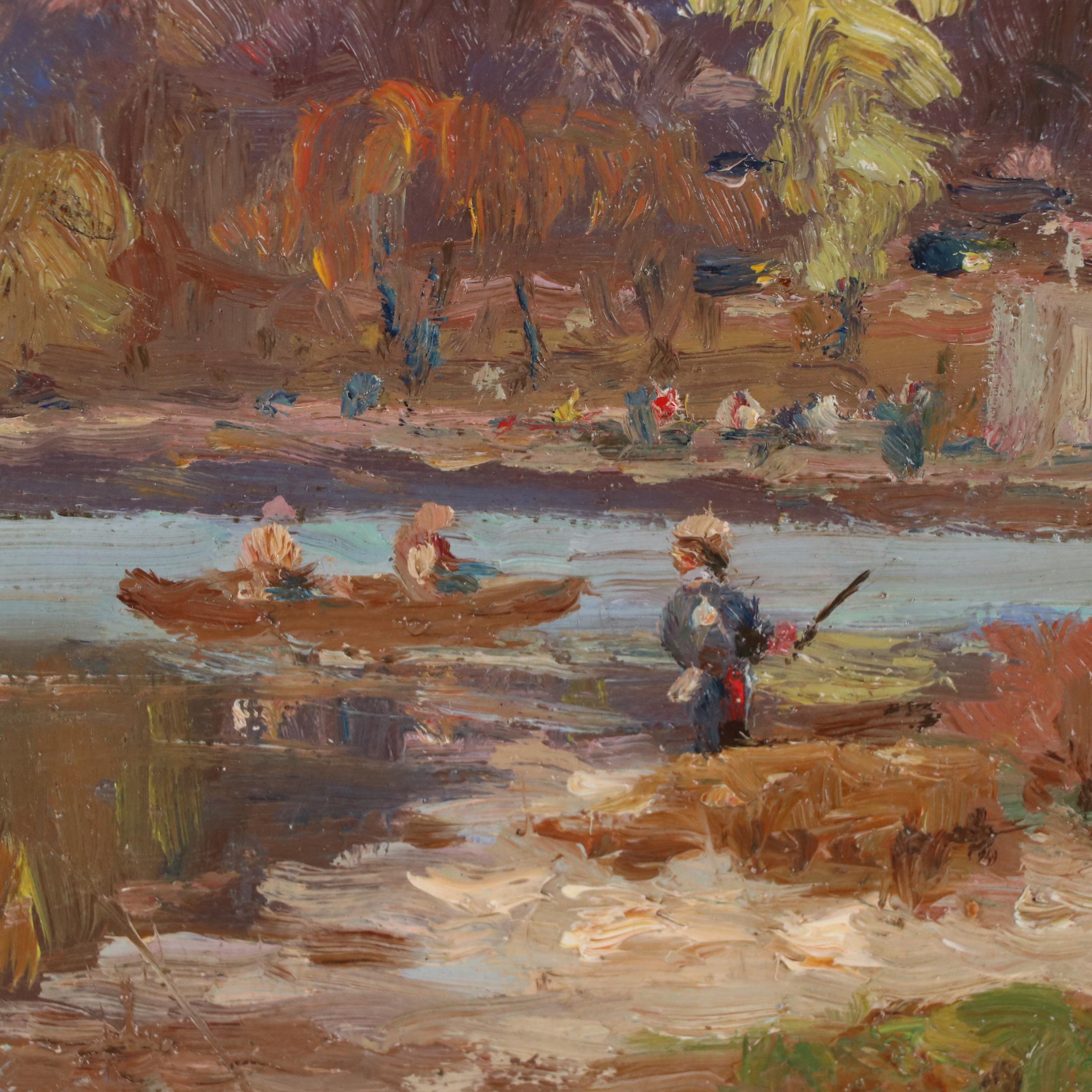 Charles Alfred Meurer Autumn River Landscape Oil Painting, 1933 | EBTH