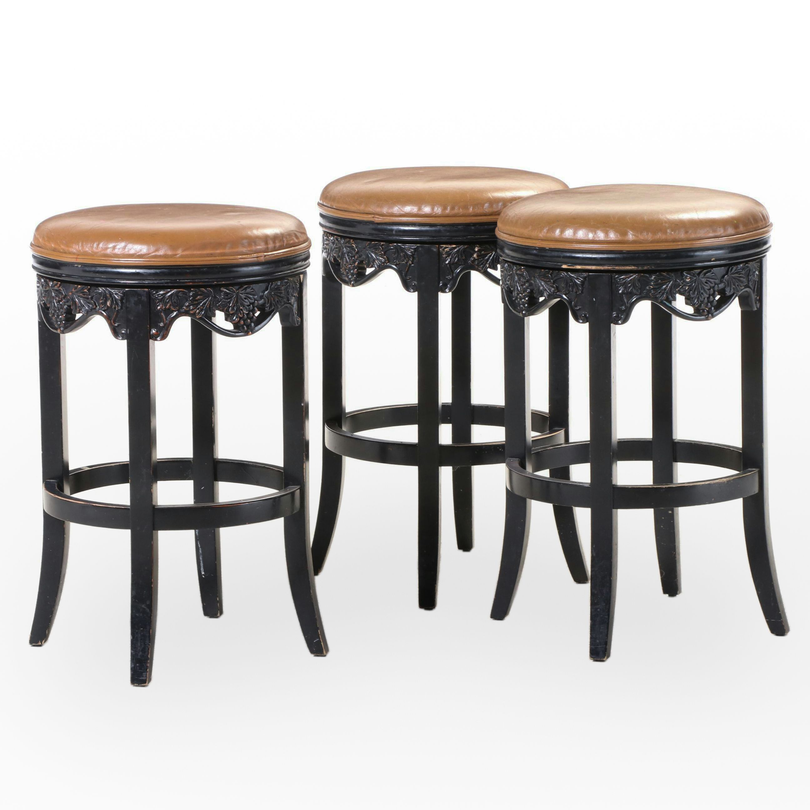 Three Hillsdale Furniture for Frontgate Ebonized Wood & Leather Swivel ...