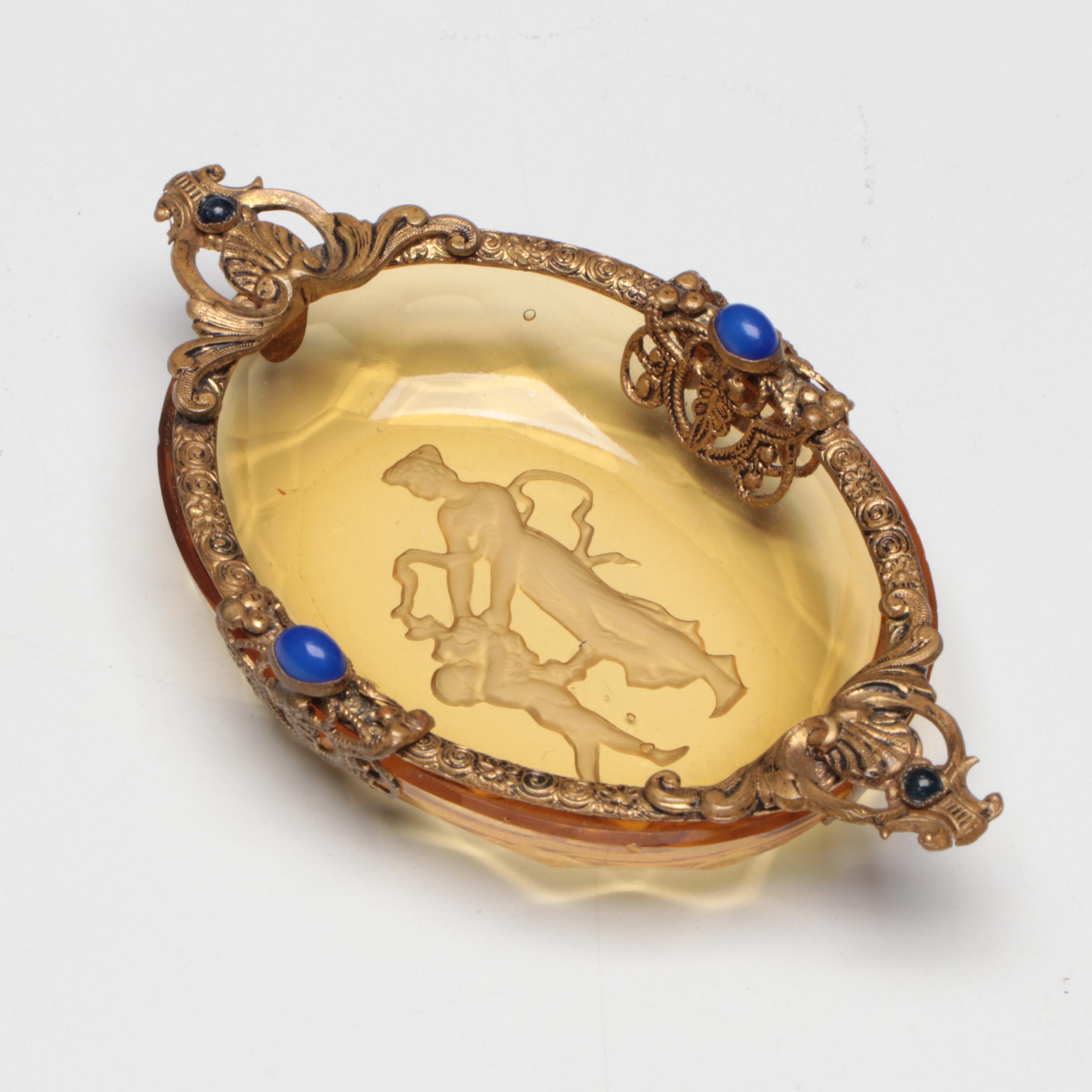 Czech Intaglio Glass and Jeweled Salt Cellar | EBTH