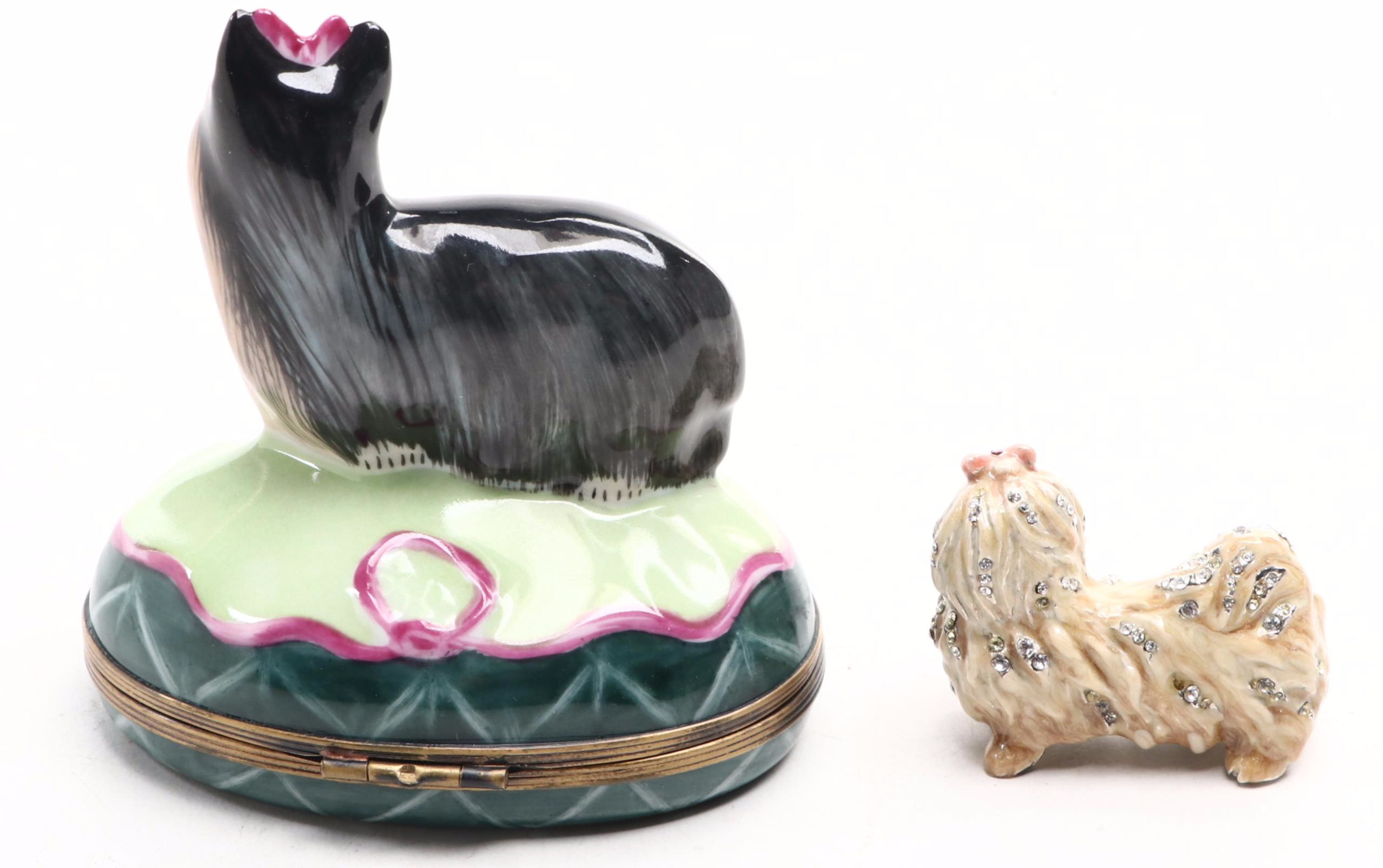 Limoges Hand-Painted Figural Porcelain Box and Jay Strongwater Dog ...