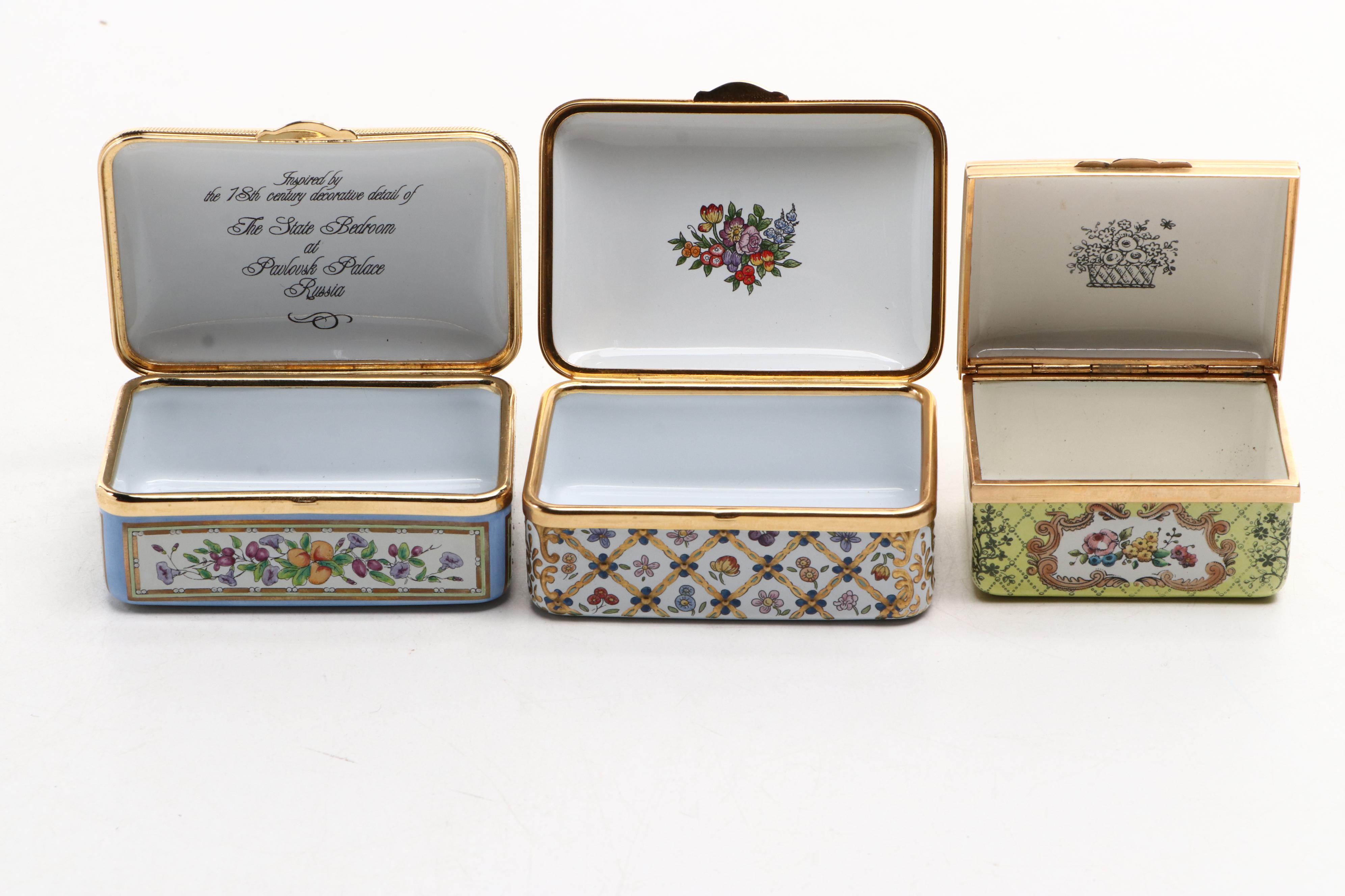 Staffordshire and Bilston Enamel Boxes Featuring Floral Patterns | EBTH