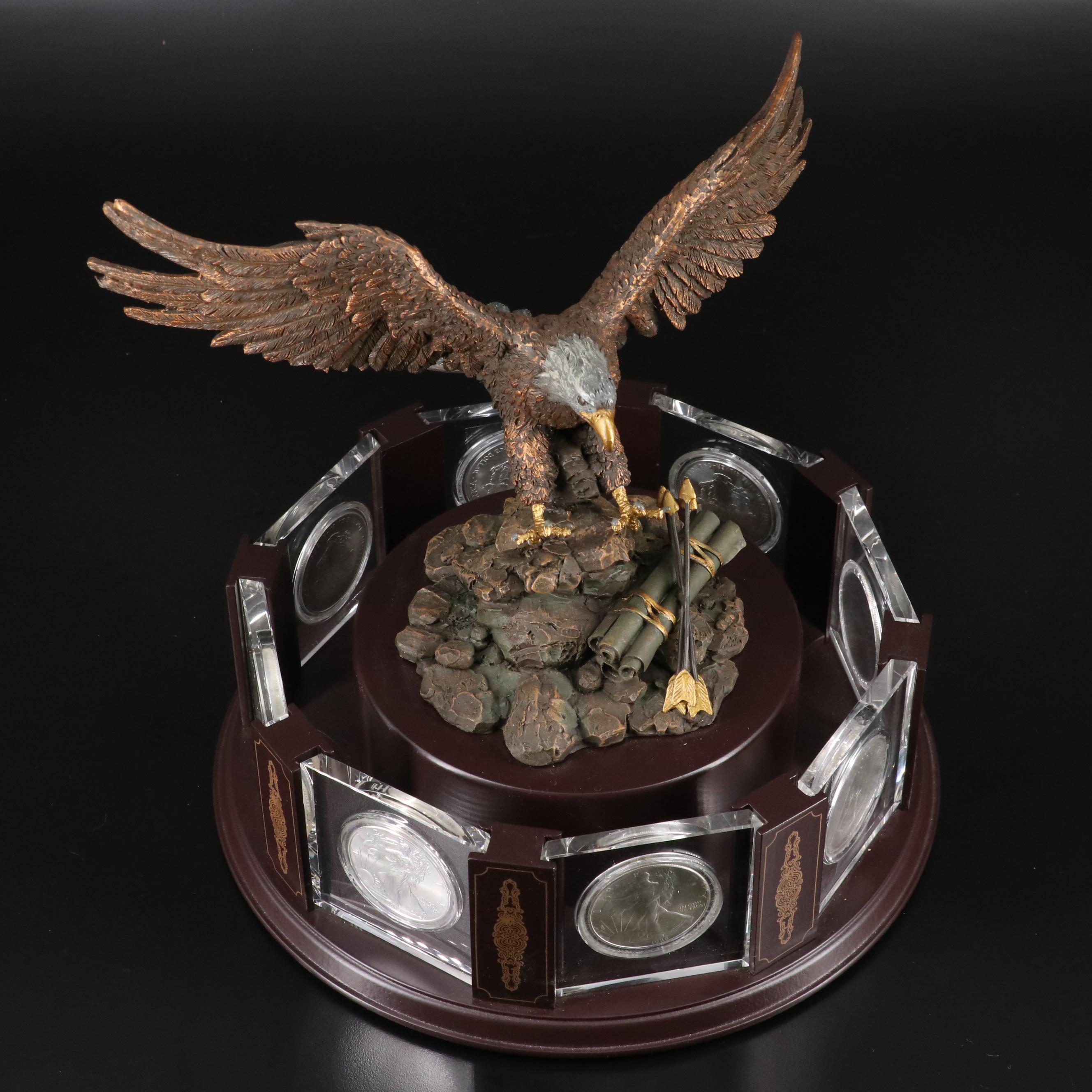 Resin Sculpture of a Bald Eagle With a Collection of American Silver ...
