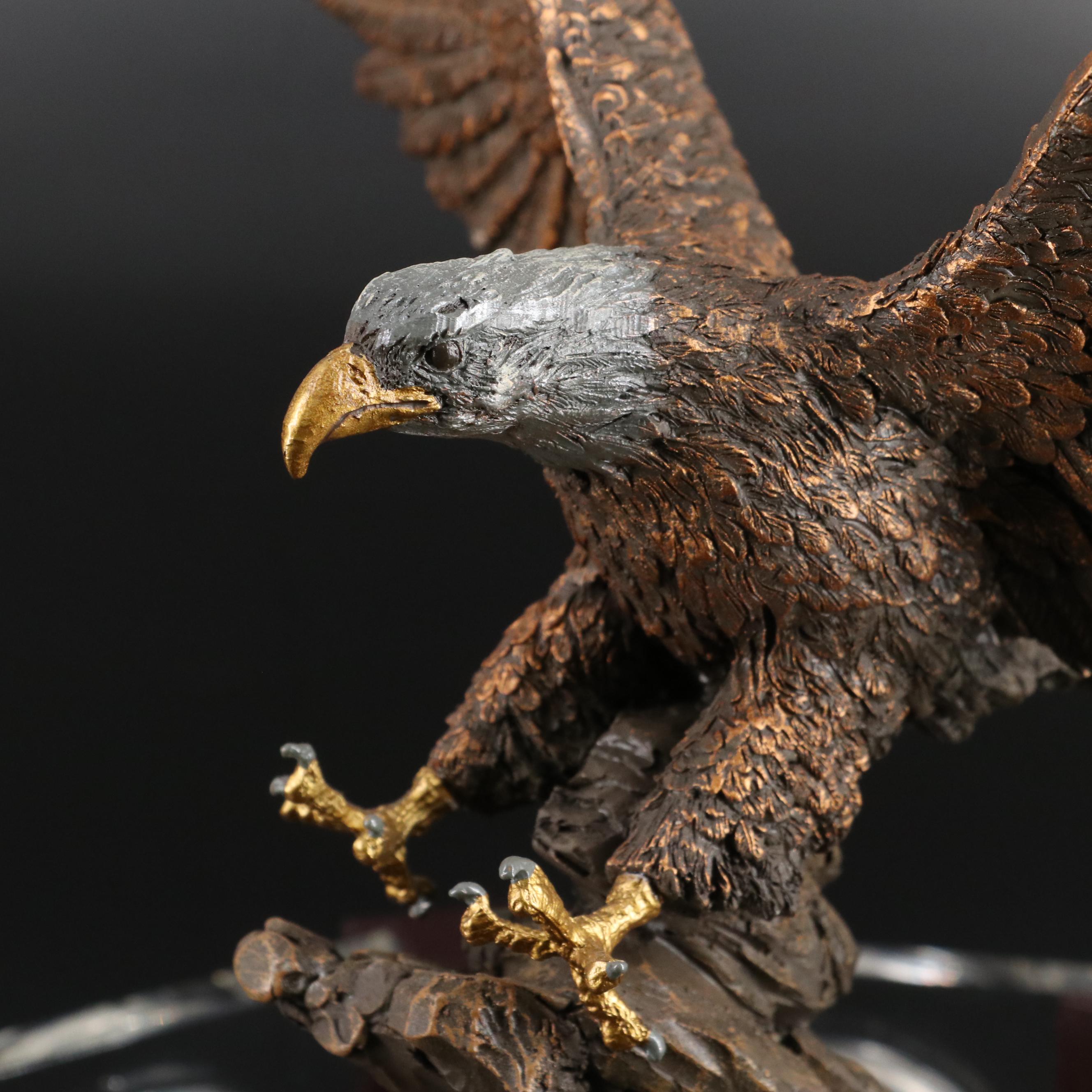 Resin Sculpture of a Bald Eagle With a Collection of American Silver ...