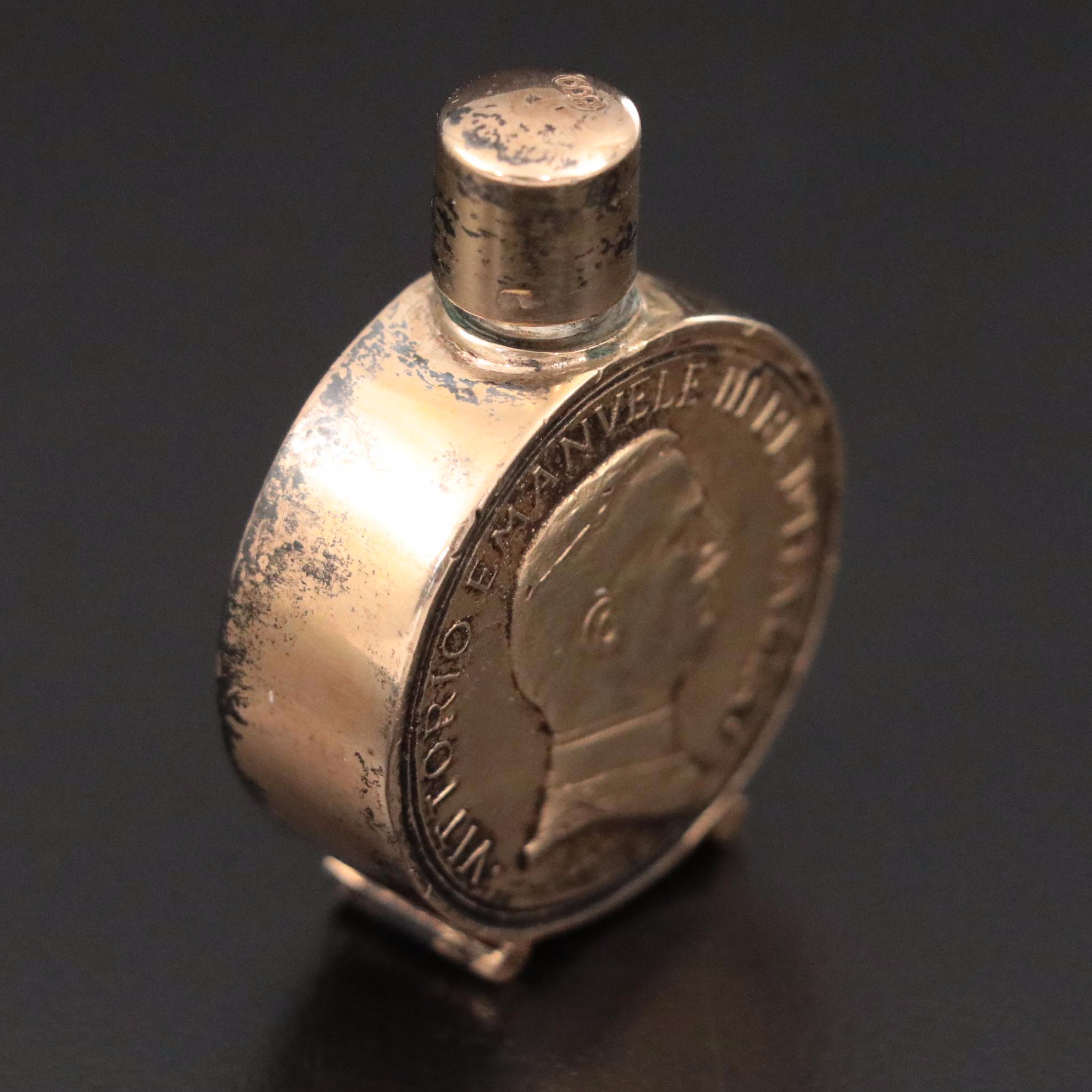 Italian Gilt 800 Silver Perfume Bottle with Victor Emmanuel III Coins ...