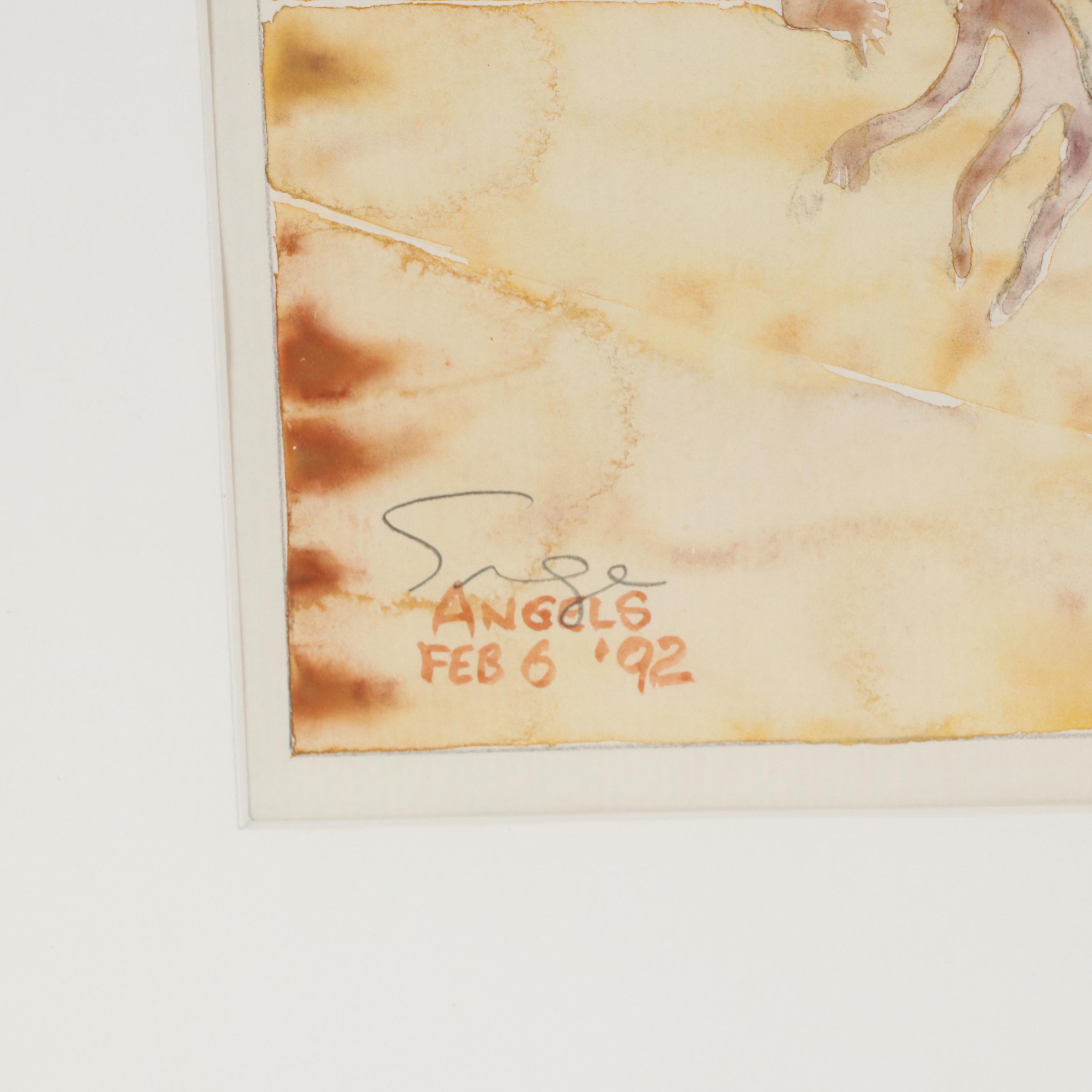 Walter Sorge Watercolor Painting "Angels," 1992 | EBTH