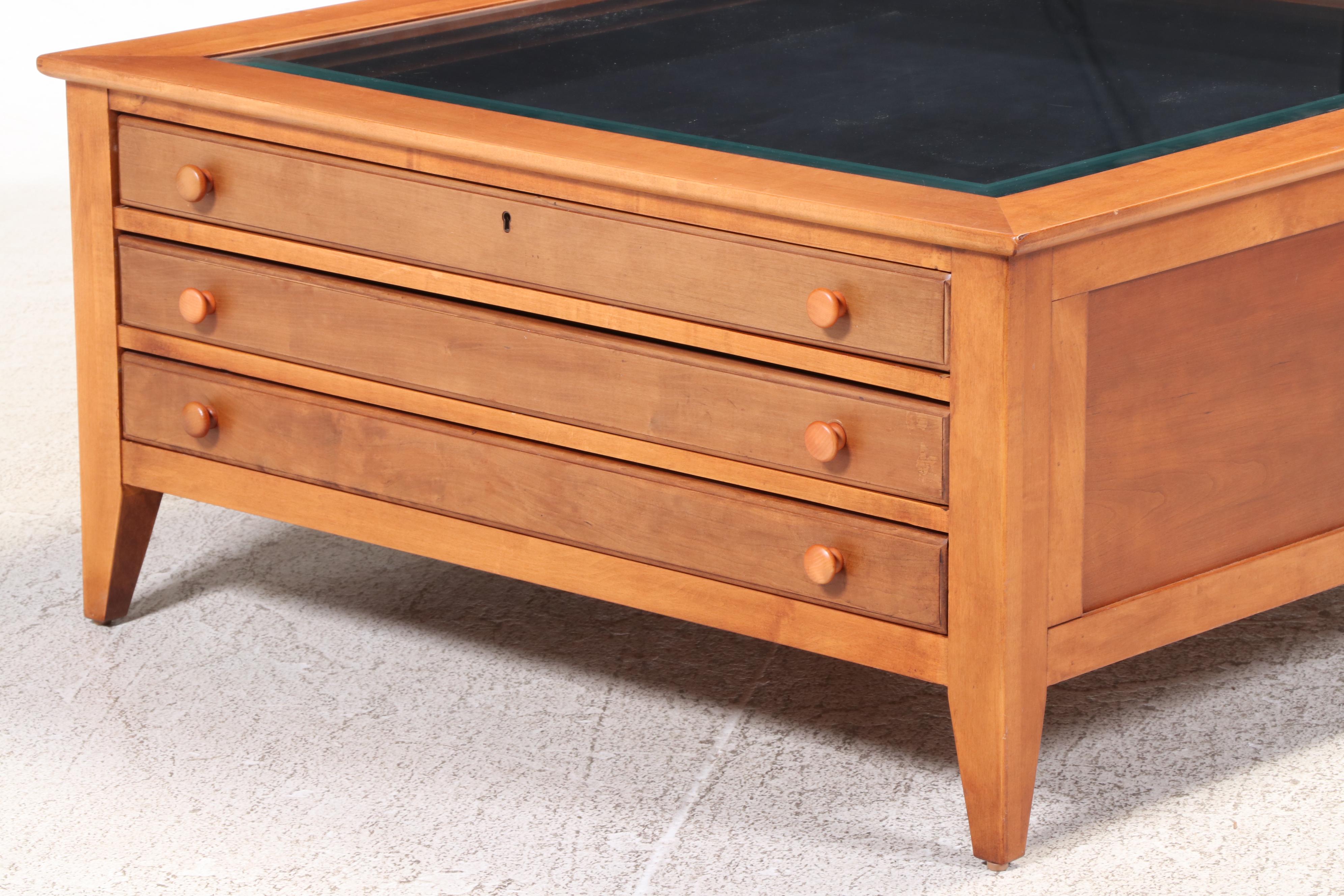 American Primitive Style Maple and Cherrywood Three-Drawer Vitrine ...