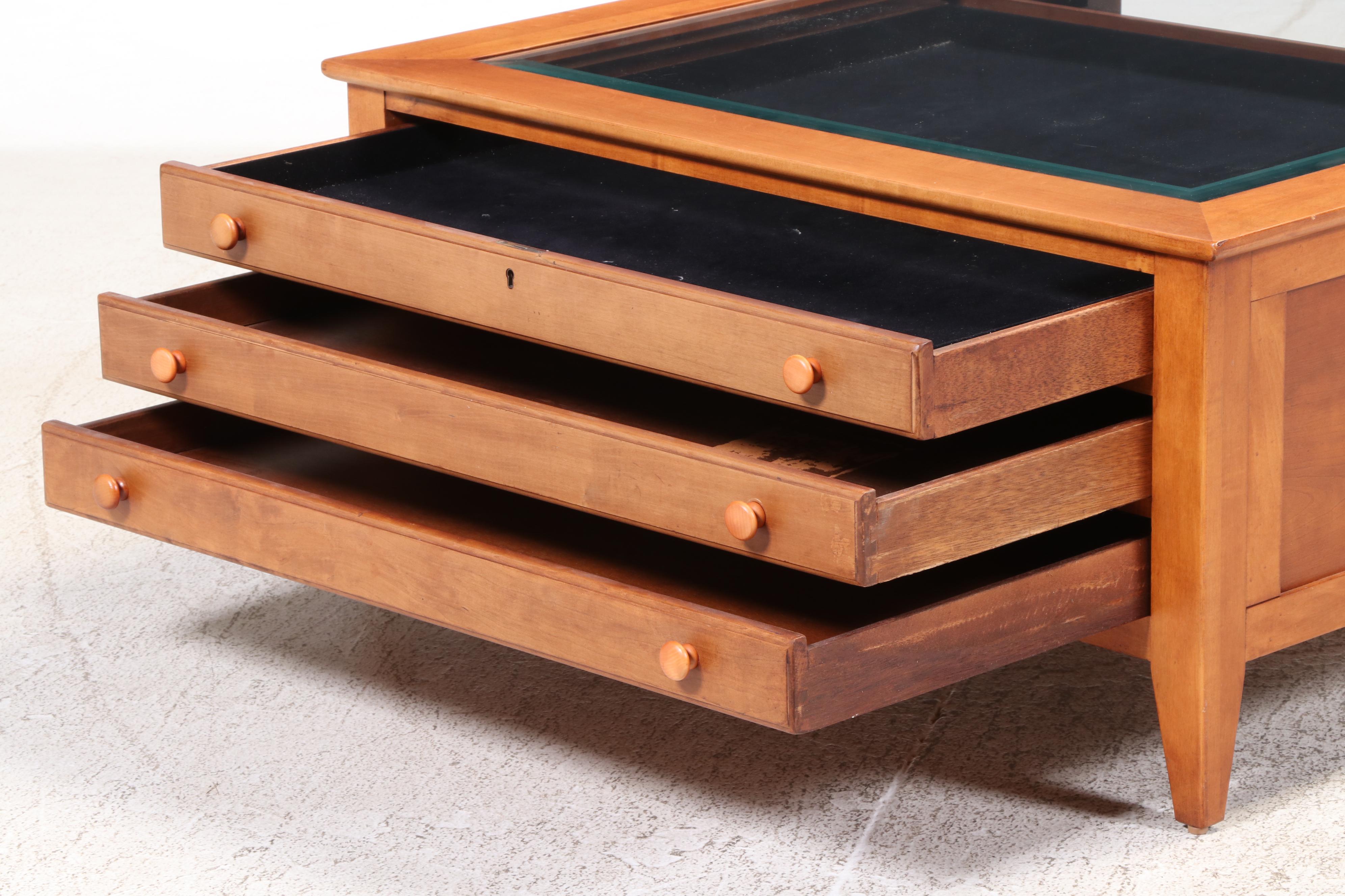 American Primitive Style Maple and Cherrywood Three-Drawer Vitrine ...