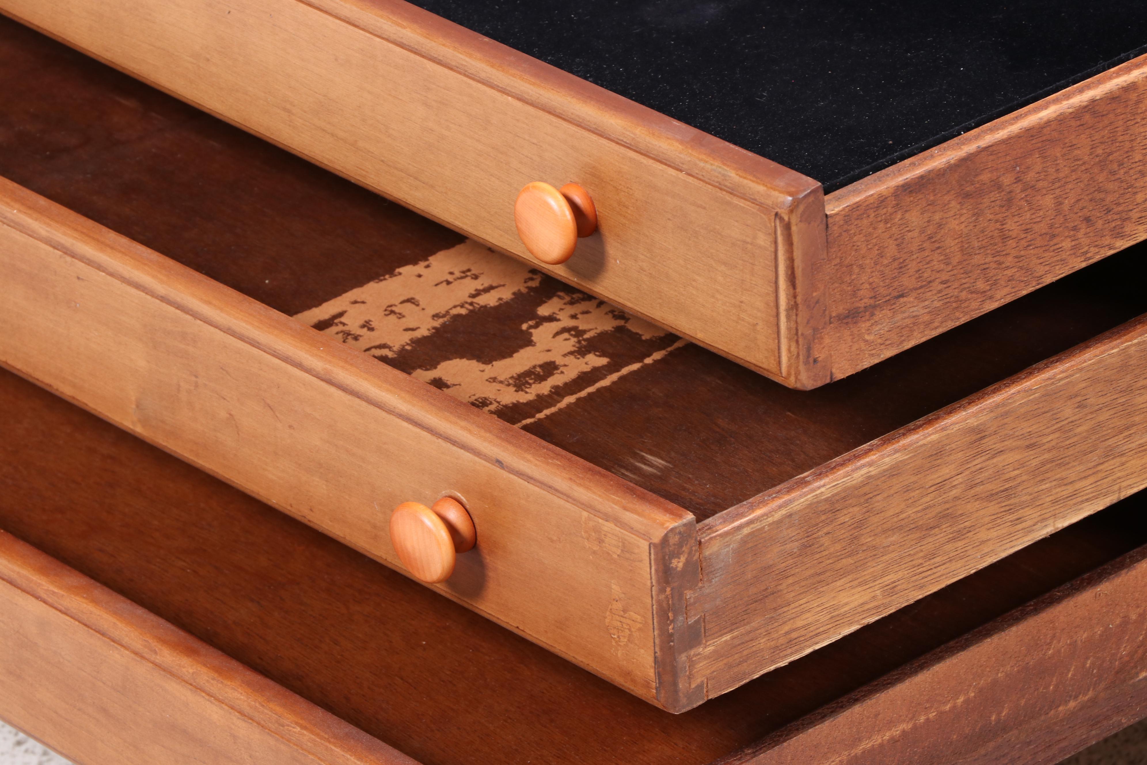 American Primitive Style Maple and Cherrywood Three-Drawer Vitrine ...