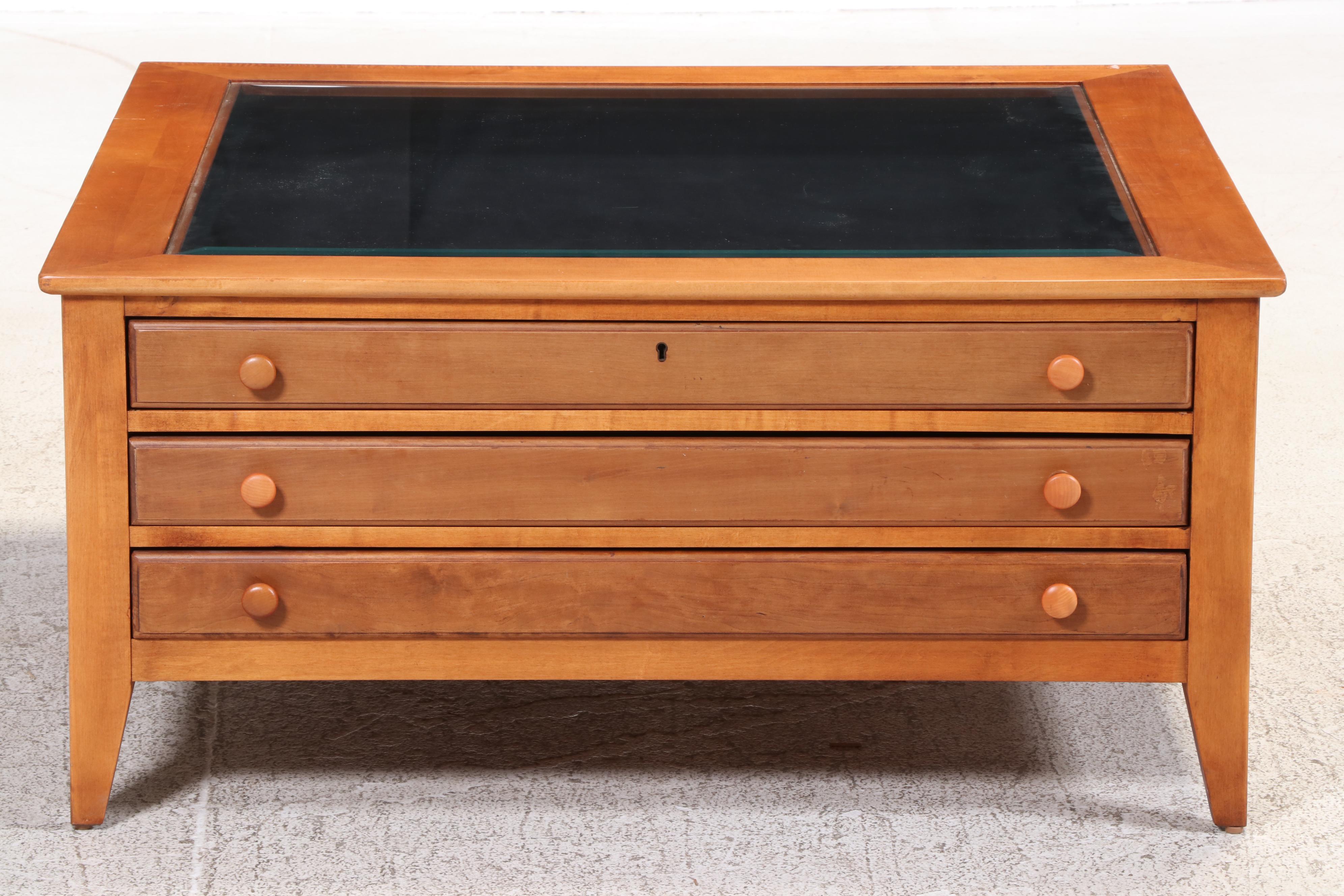 American Primitive Style Maple and Cherrywood Three-Drawer Vitrine ...