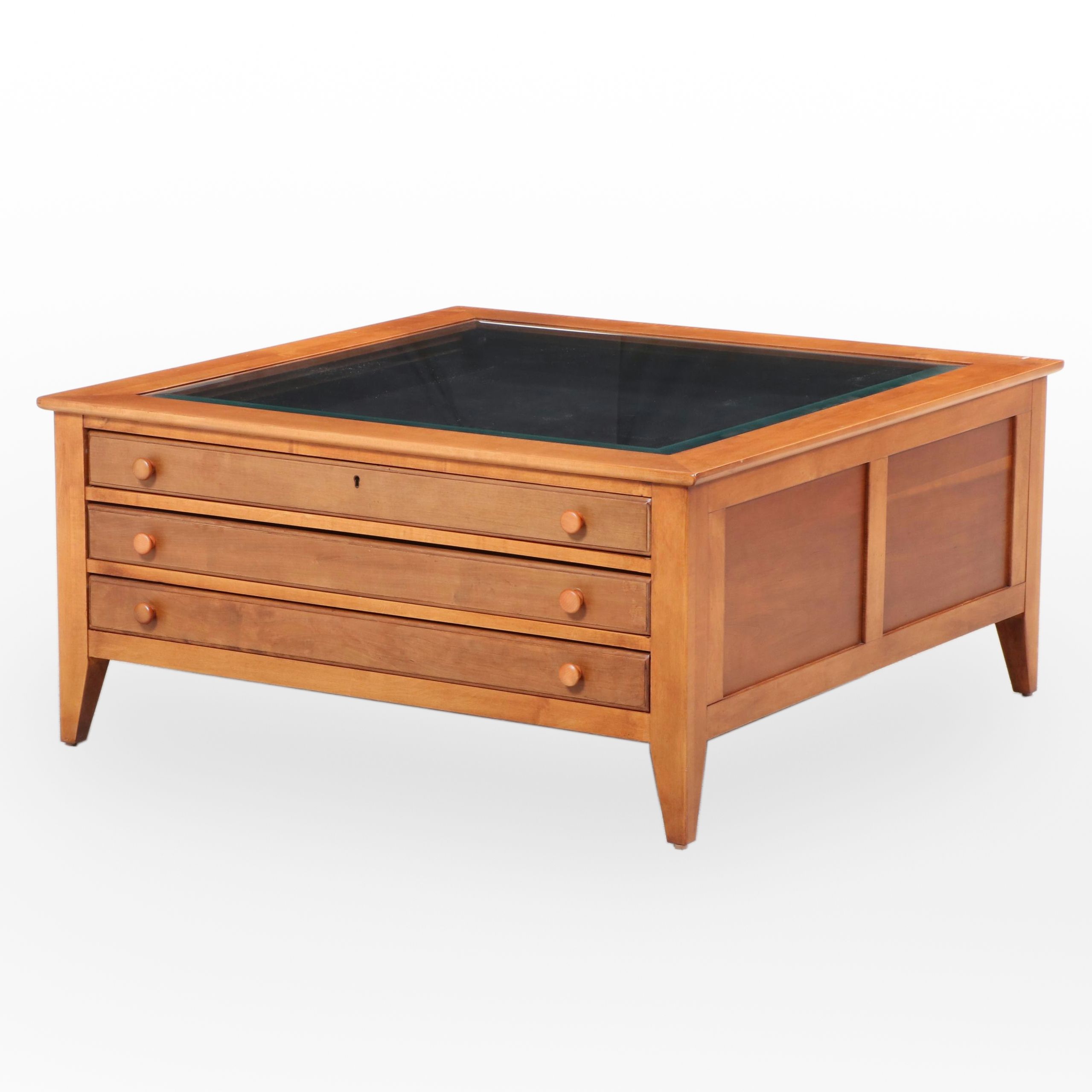 American Primitive Style Maple and Cherrywood Three-Drawer Vitrine ...