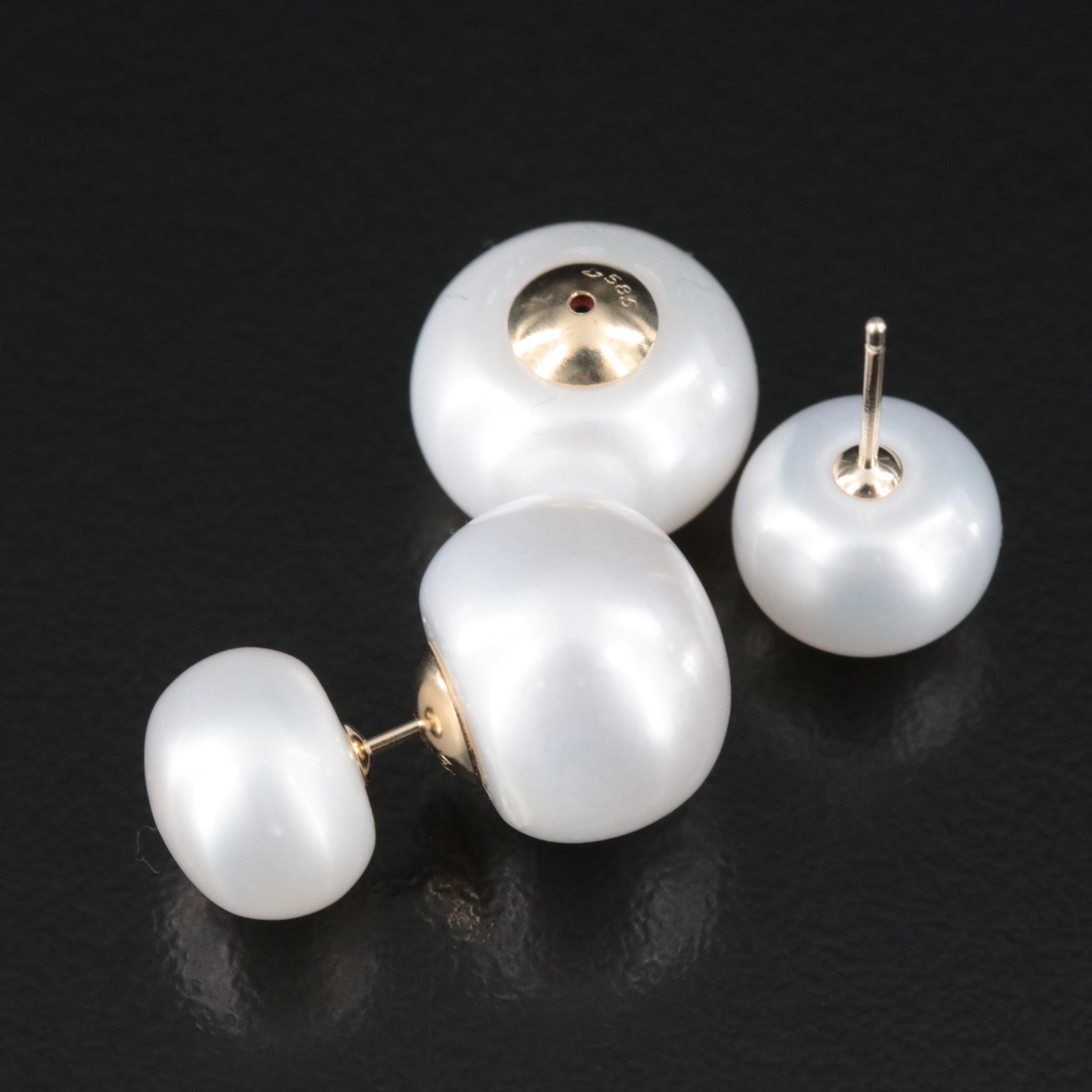 14K Button Pearl Front-Back Stud Earrings | EBTH