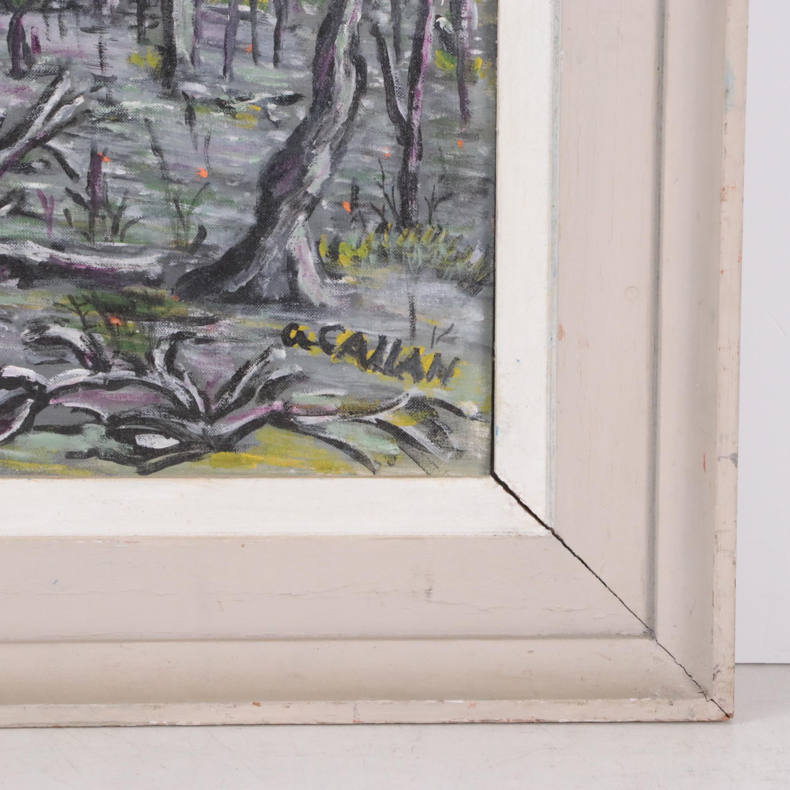 A. Callan Landscape Acrylic Painting of Trees, Mid-20th Century | EBTH