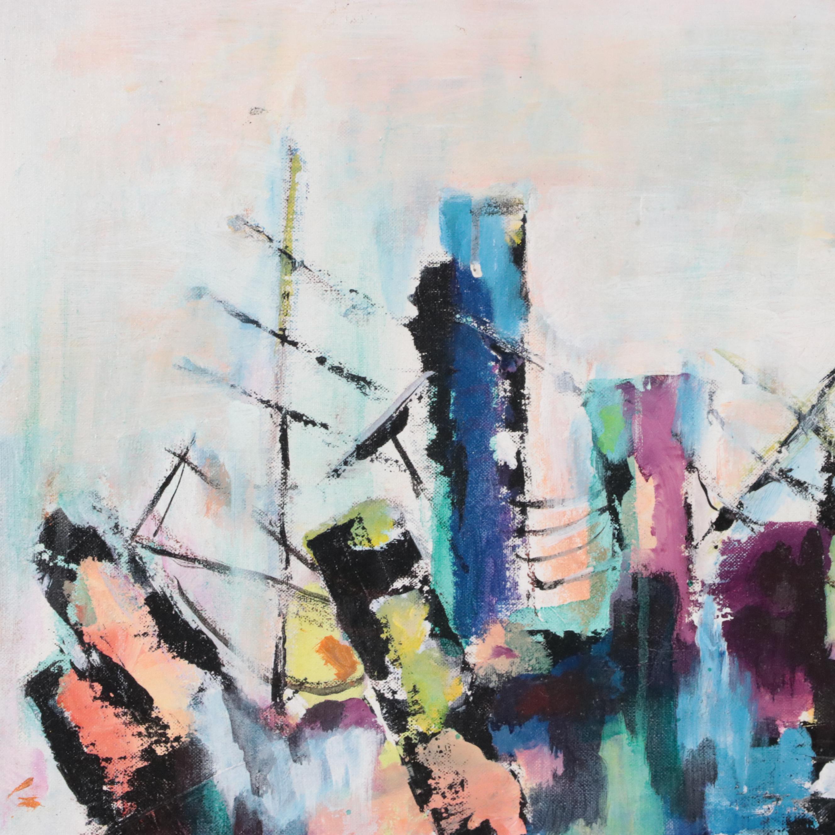 A. Callan Landscape Acrylic Painting "Derelicts on the Hudson River ...