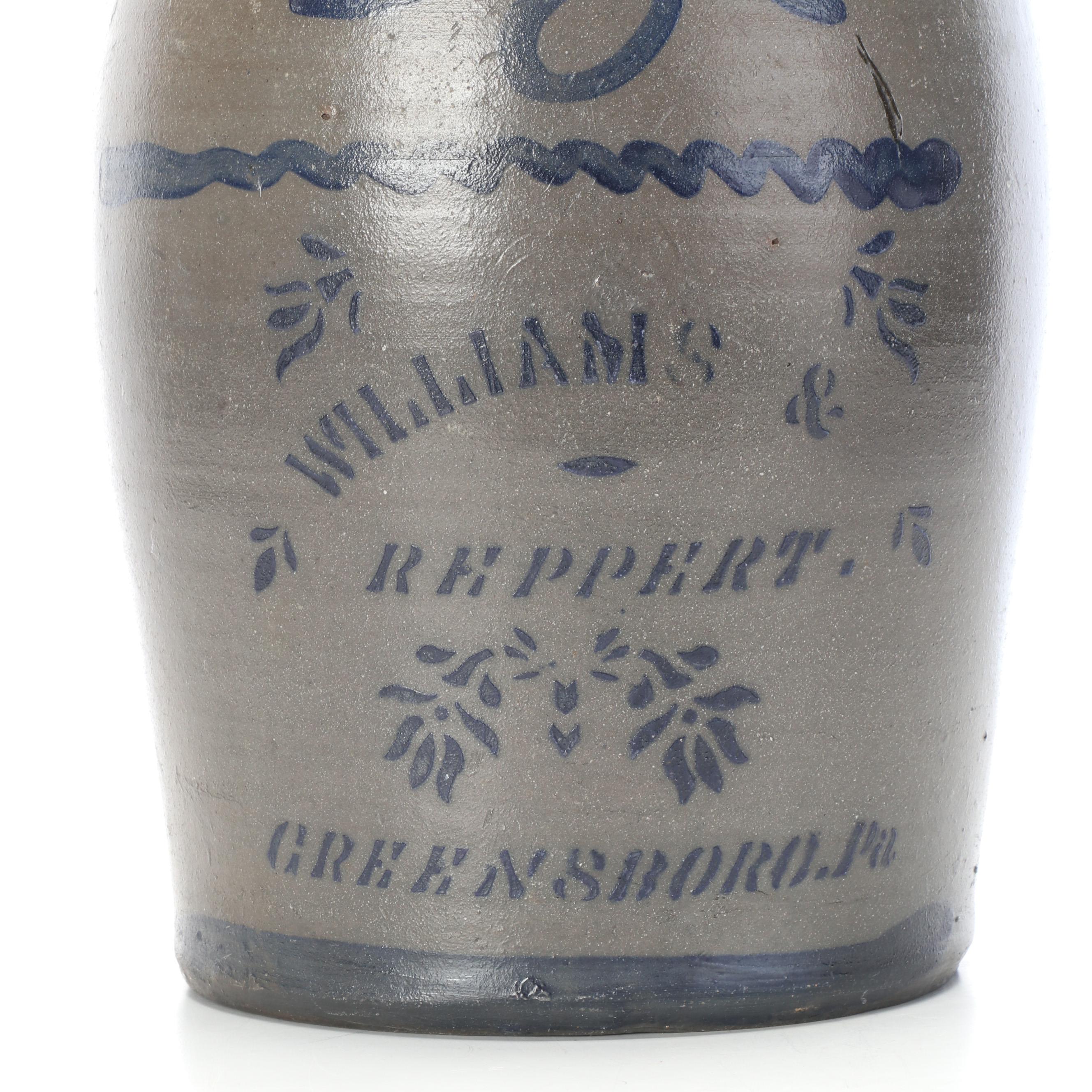 Williams & Reppert Double Handled Jug with Cobalt Stenciled and ...