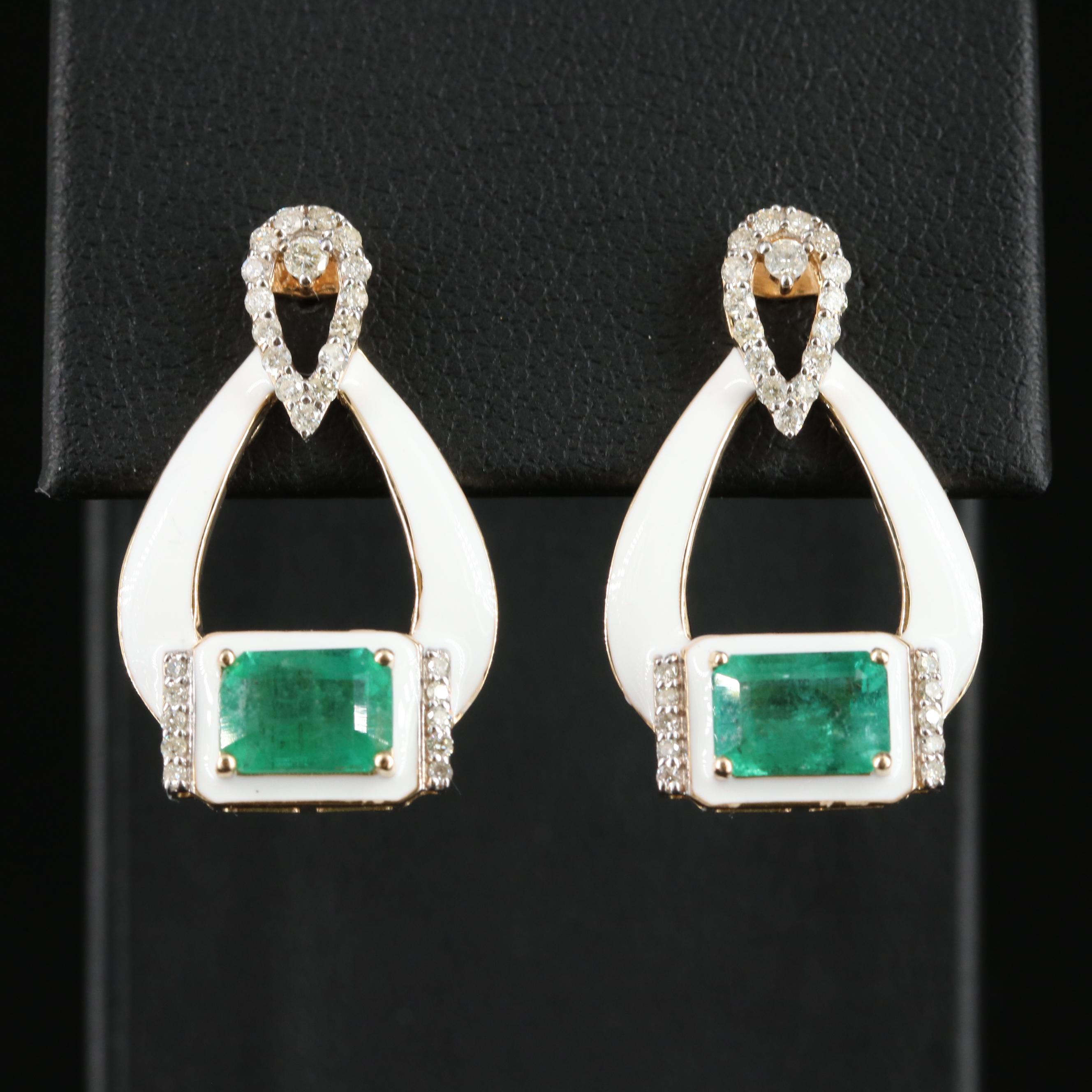 Oscar Friedman 14K Emerald, Diamond and Enamel Earrings | EBTH