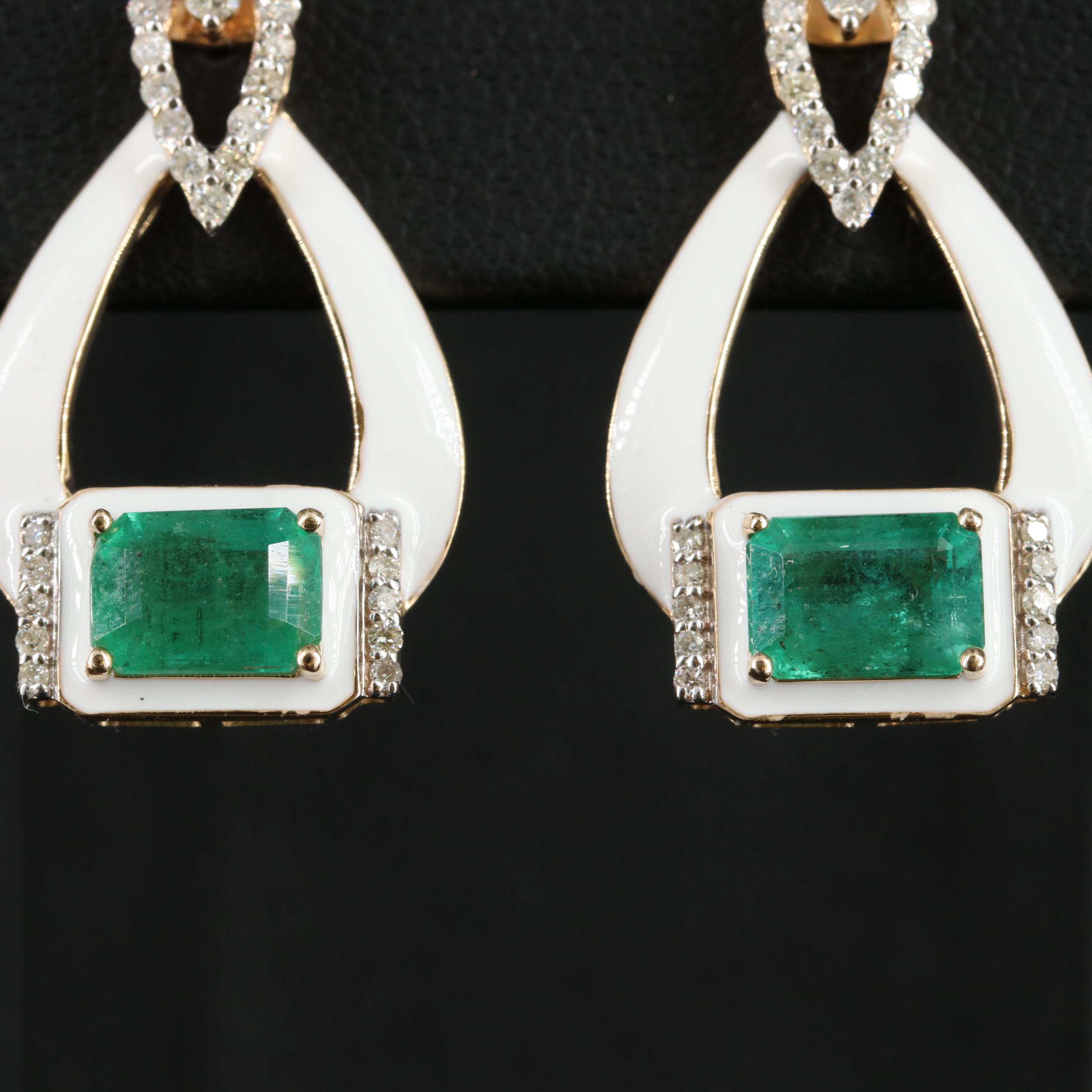 Oscar Friedman 14K Emerald, Diamond and Enamel Earrings | EBTH