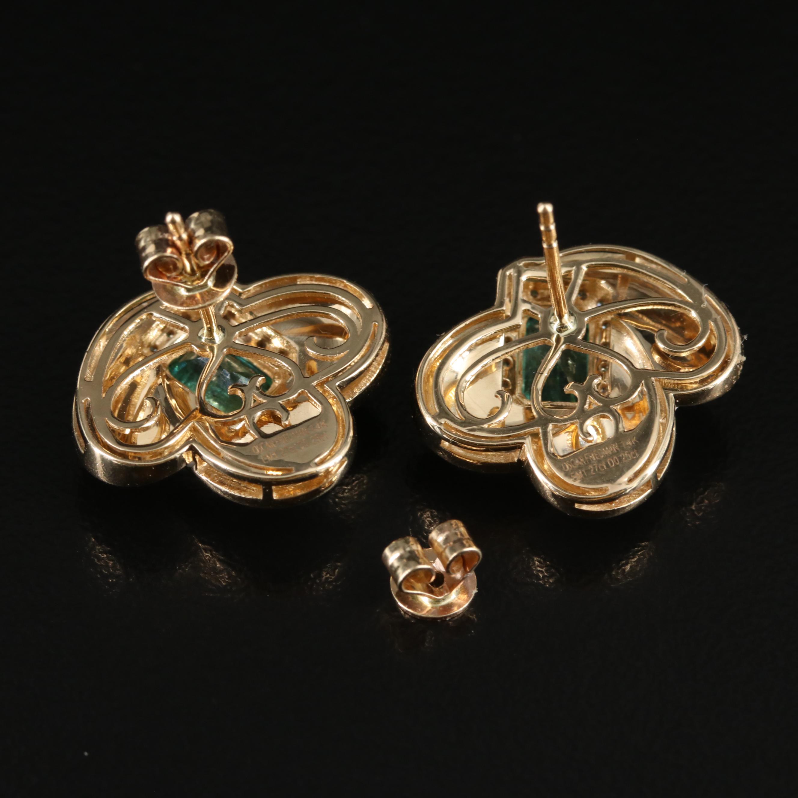 Oscar Friedman 14K Emerald, Diamond and Enamel Earrings | EBTH