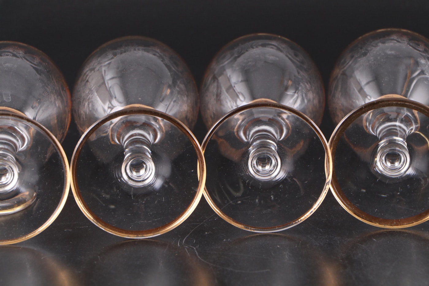 Gilt Encrusted Etched Wine Glasses Ebth