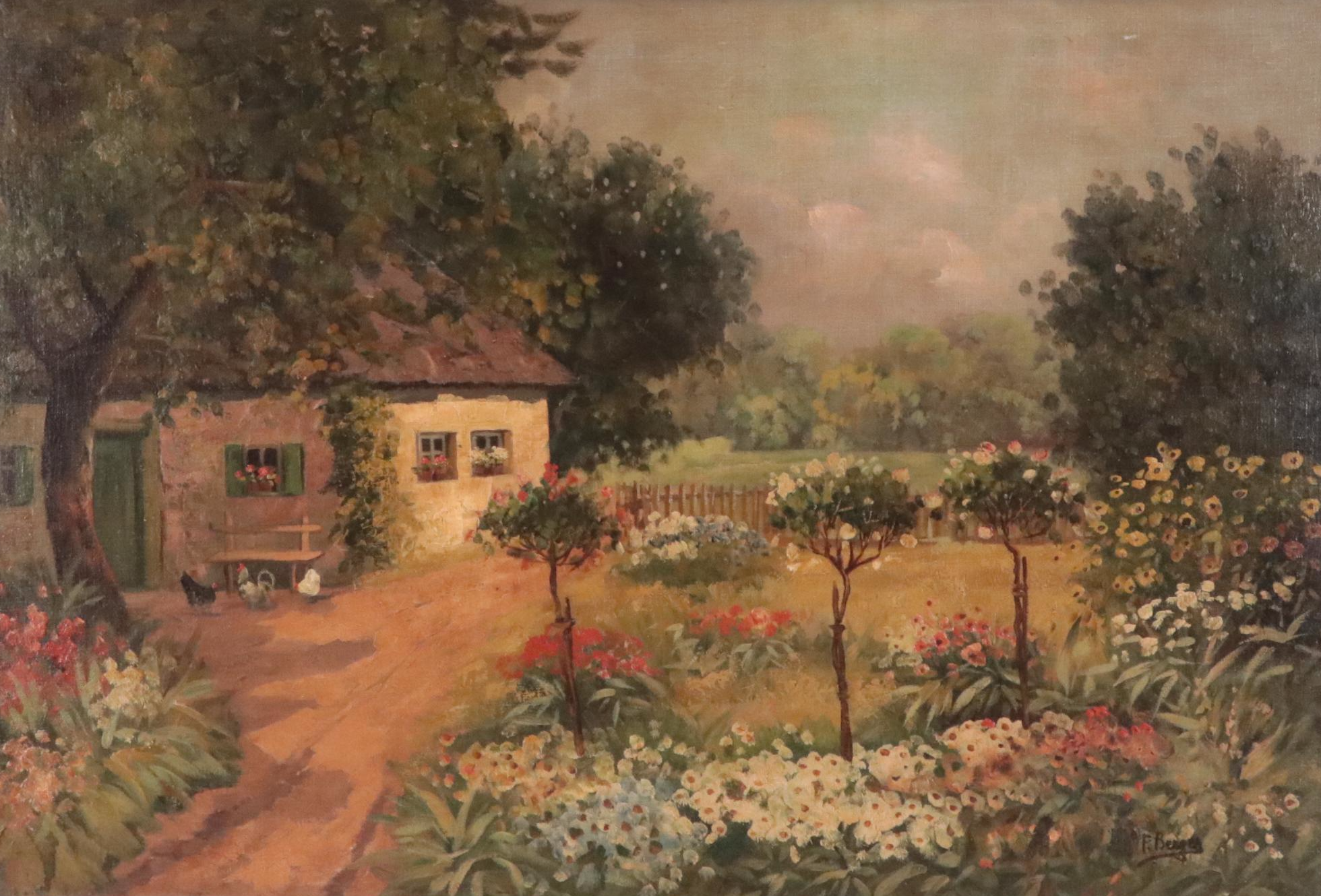 F. Berger Oil Painting of Landscape with Cottage | EBTH