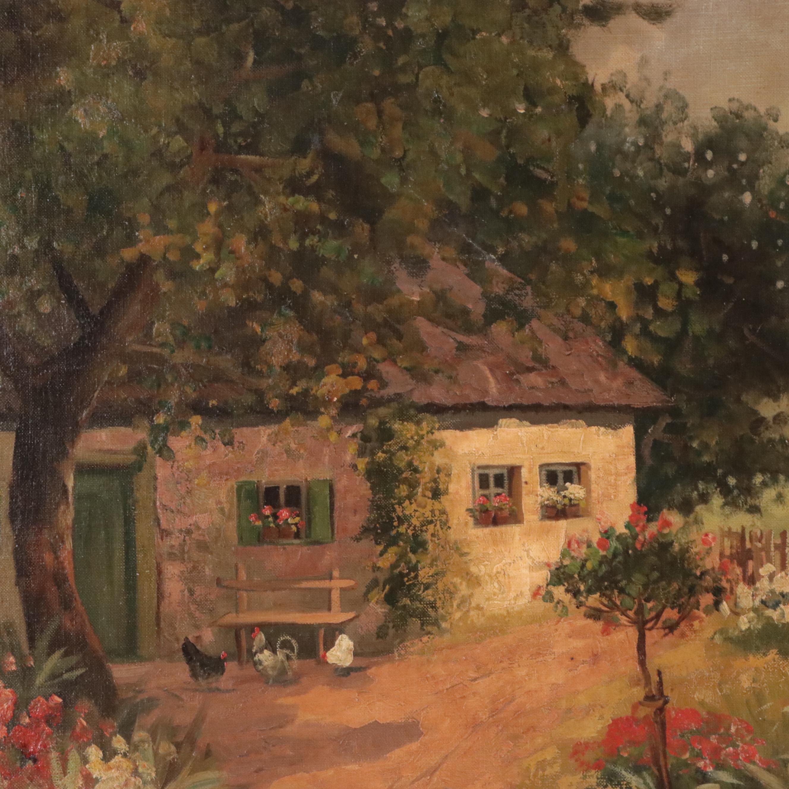 F. Berger Oil Painting of Landscape with Cottage | EBTH