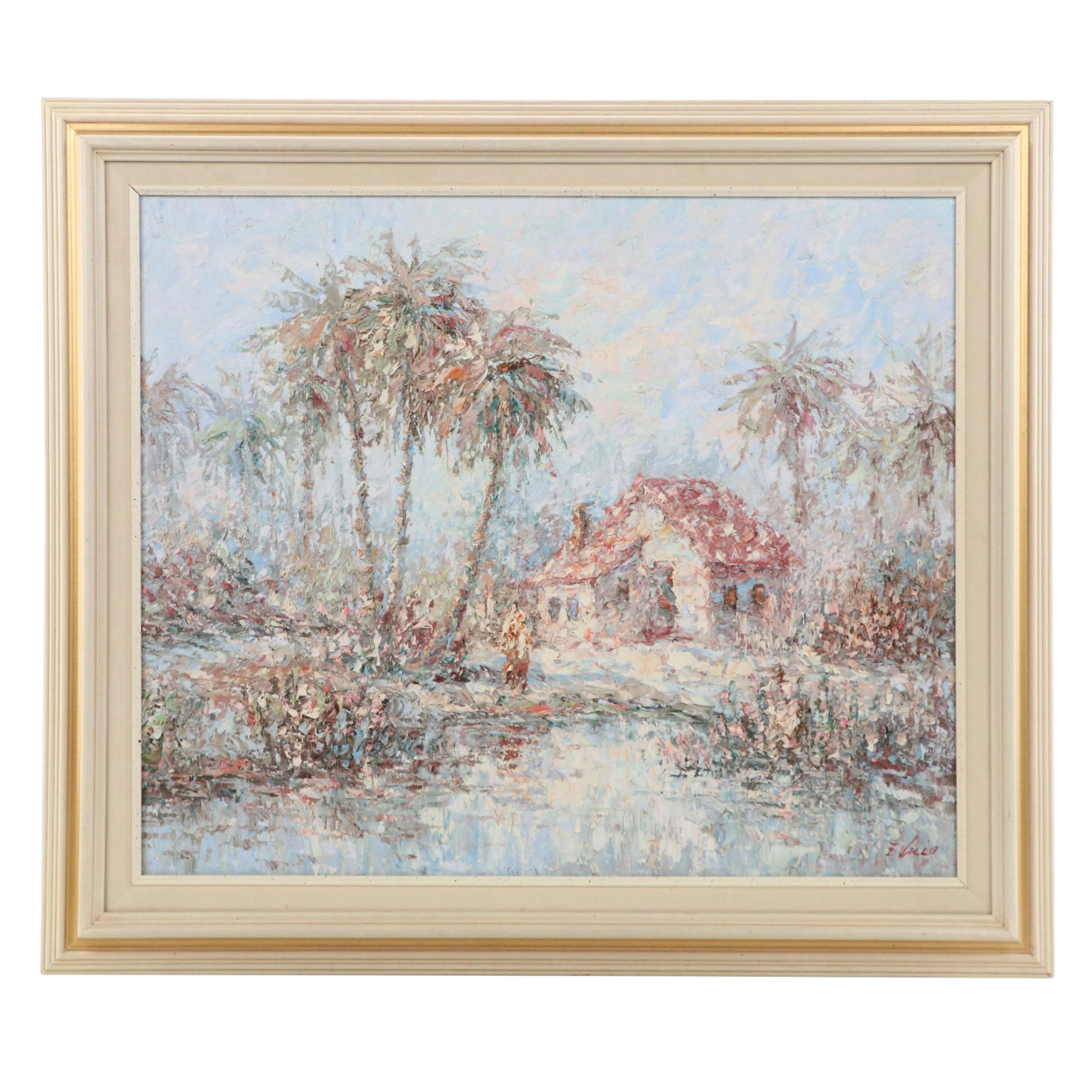 Coastal Landscape With Bungalow Oil Painting | EBTH