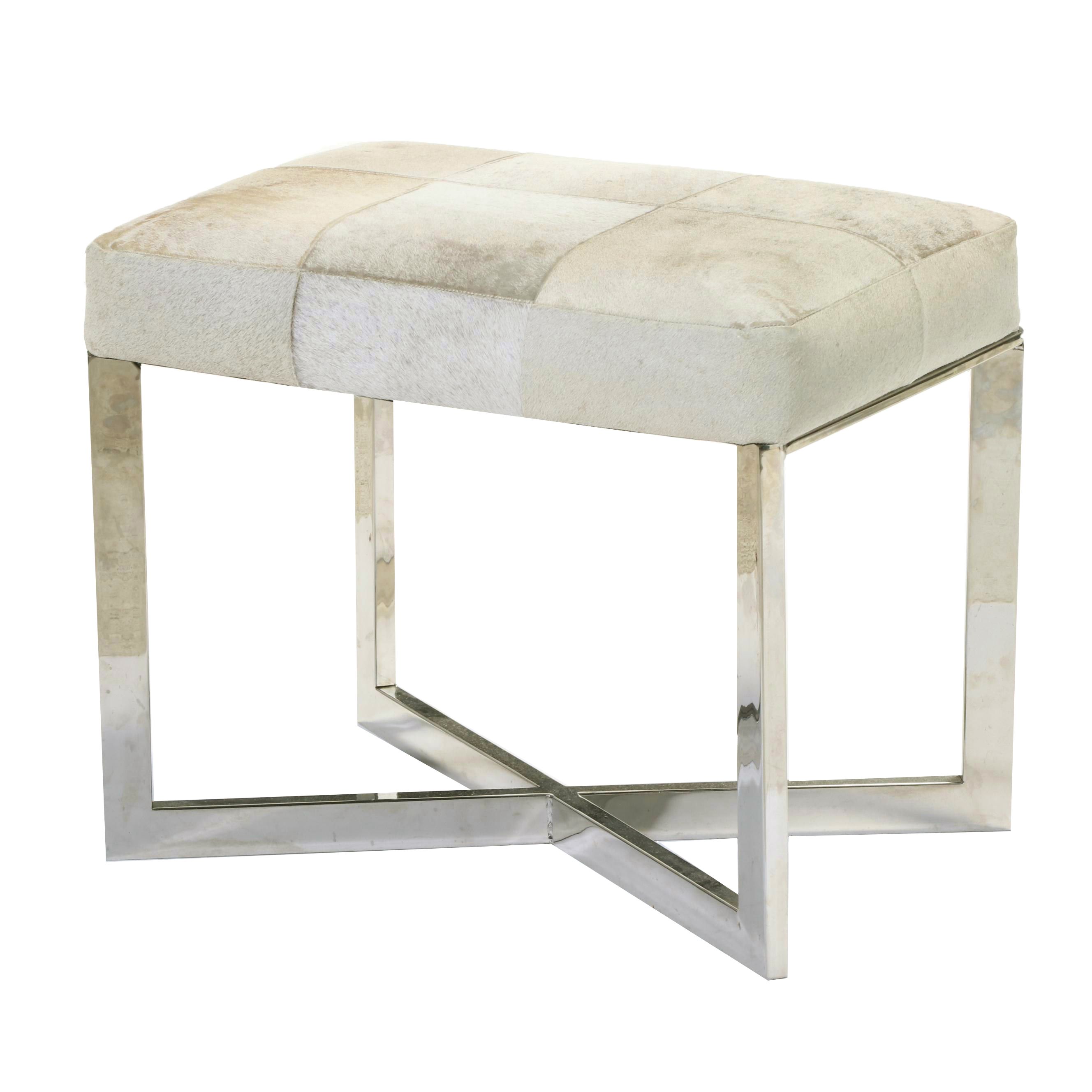 Wisteria Modernist Style Chromed Steel and Cowhide Stool | EBTH