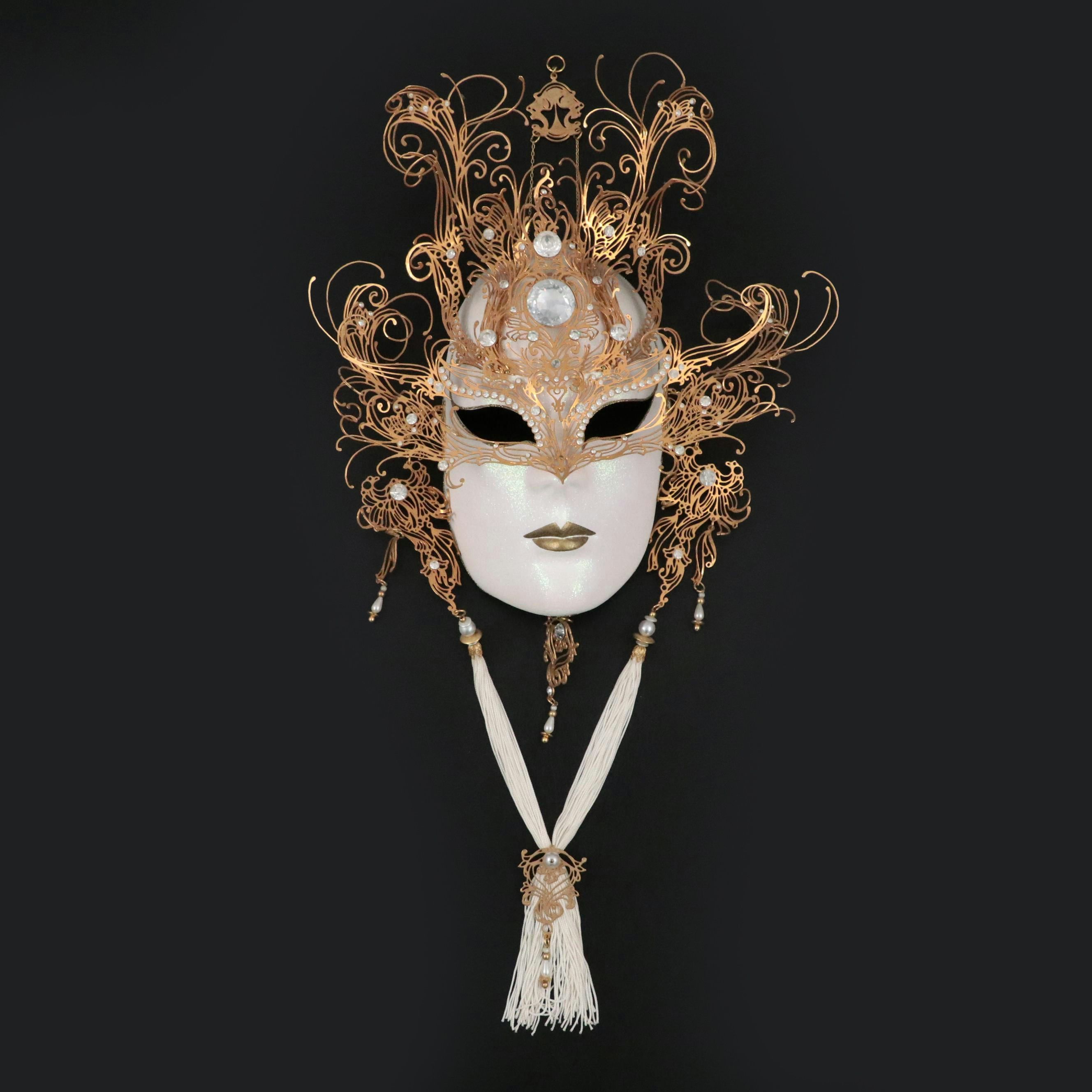 Ornate Filigree Motif Venetian Carnival Mask with Faux Pearls | EBTH