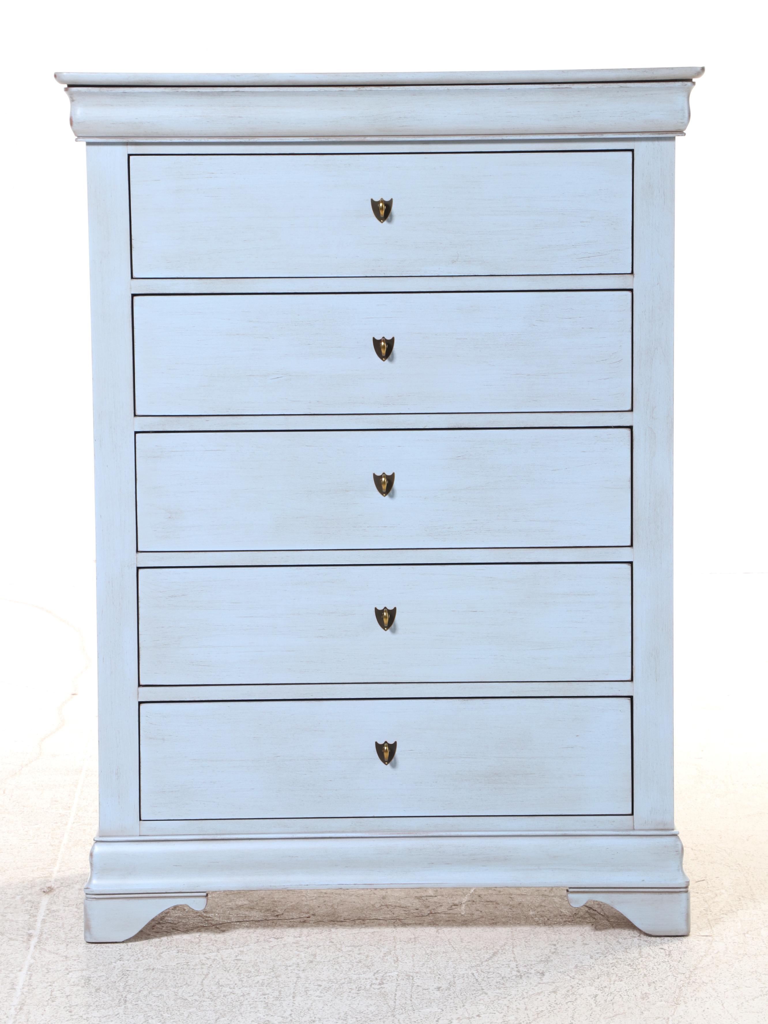Durham Furniture Louis Philippe Style Blue-Painted Six-Drawer Chest ...