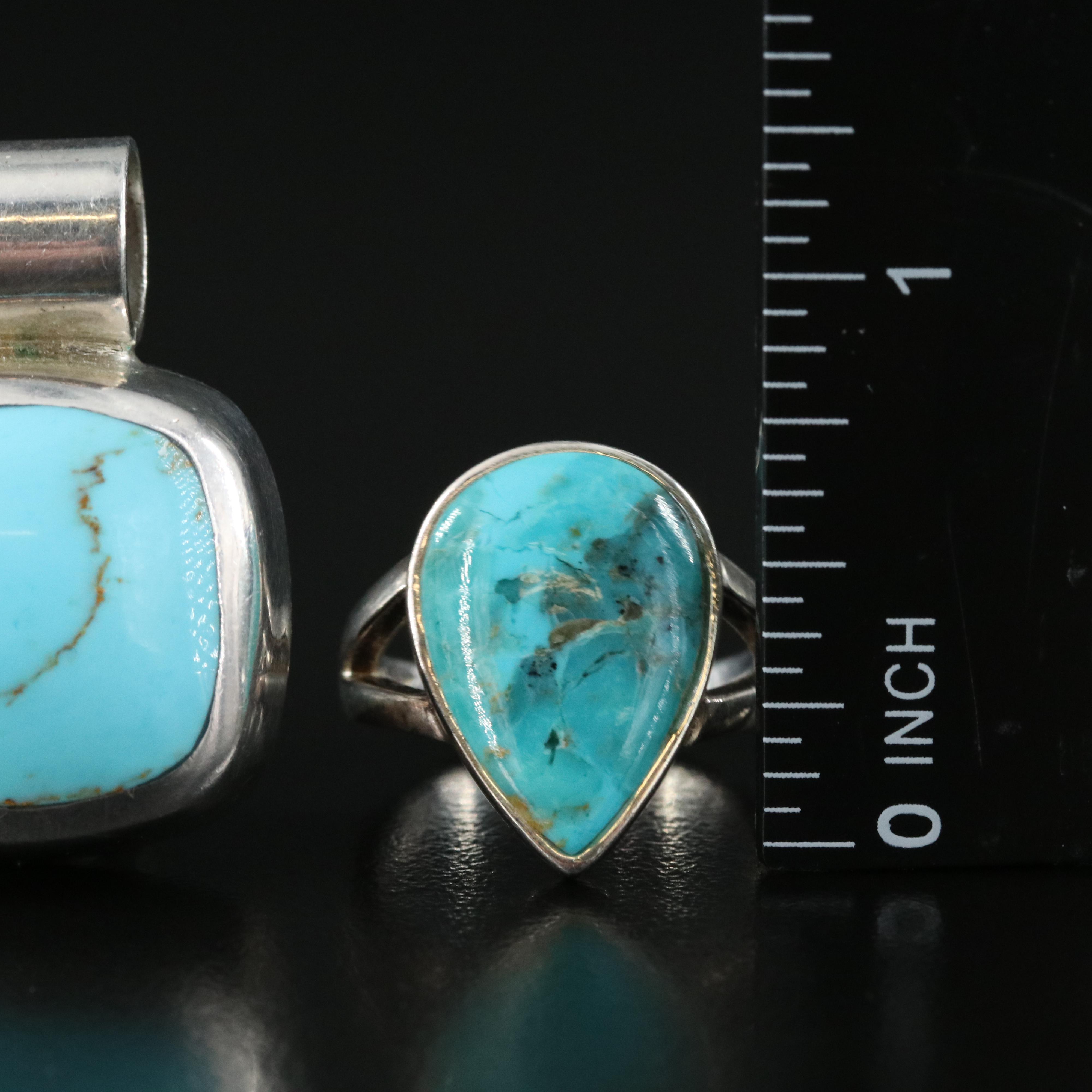 Sterling Composite Turquoise and Imitation Turquoise Ring and Slide ...