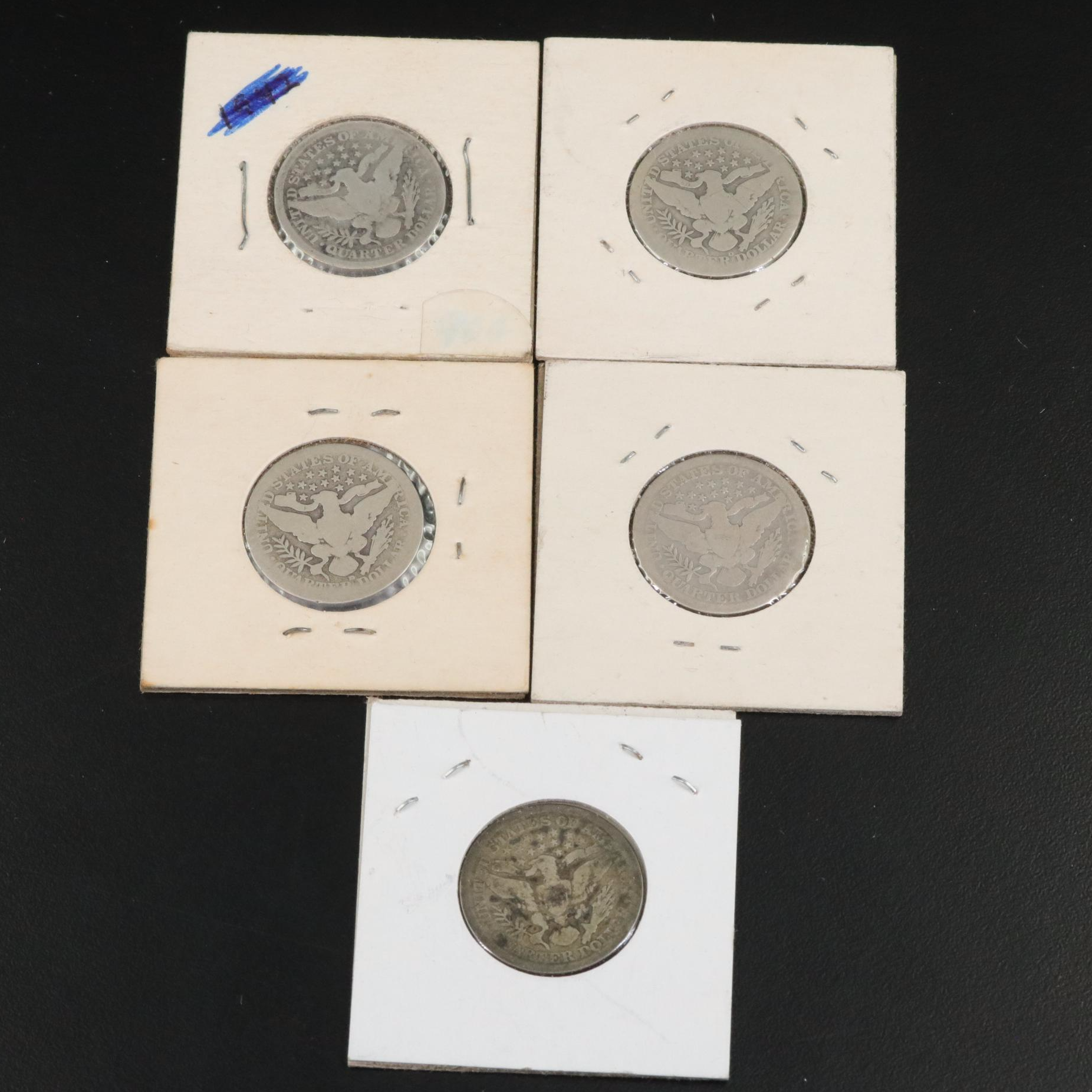 Twelve Barber Silver Quarters and Six Standing Liberty Silver Quarters ...