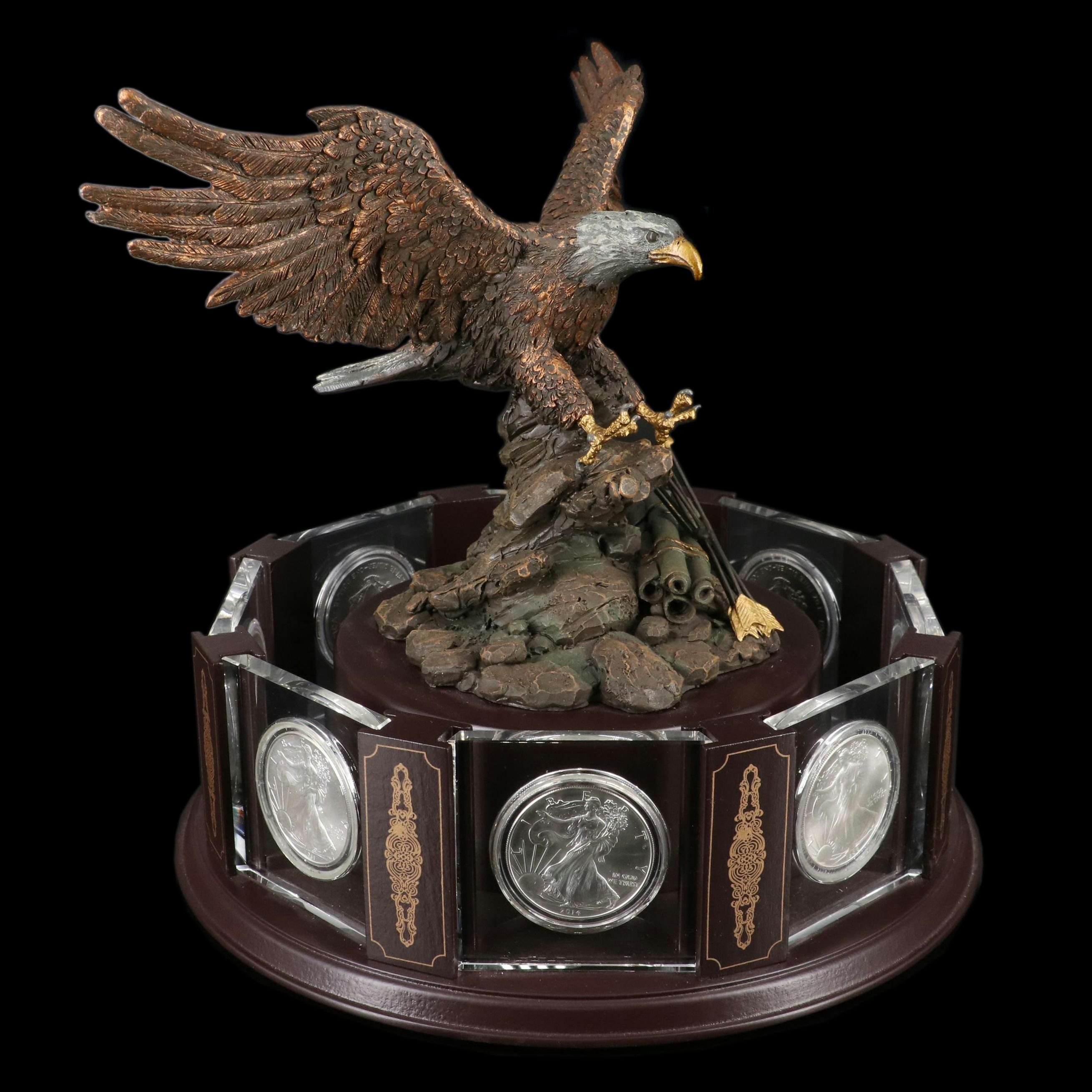 Resin Sculpture of a Bald Eagle With a Collection of American Silver ...
