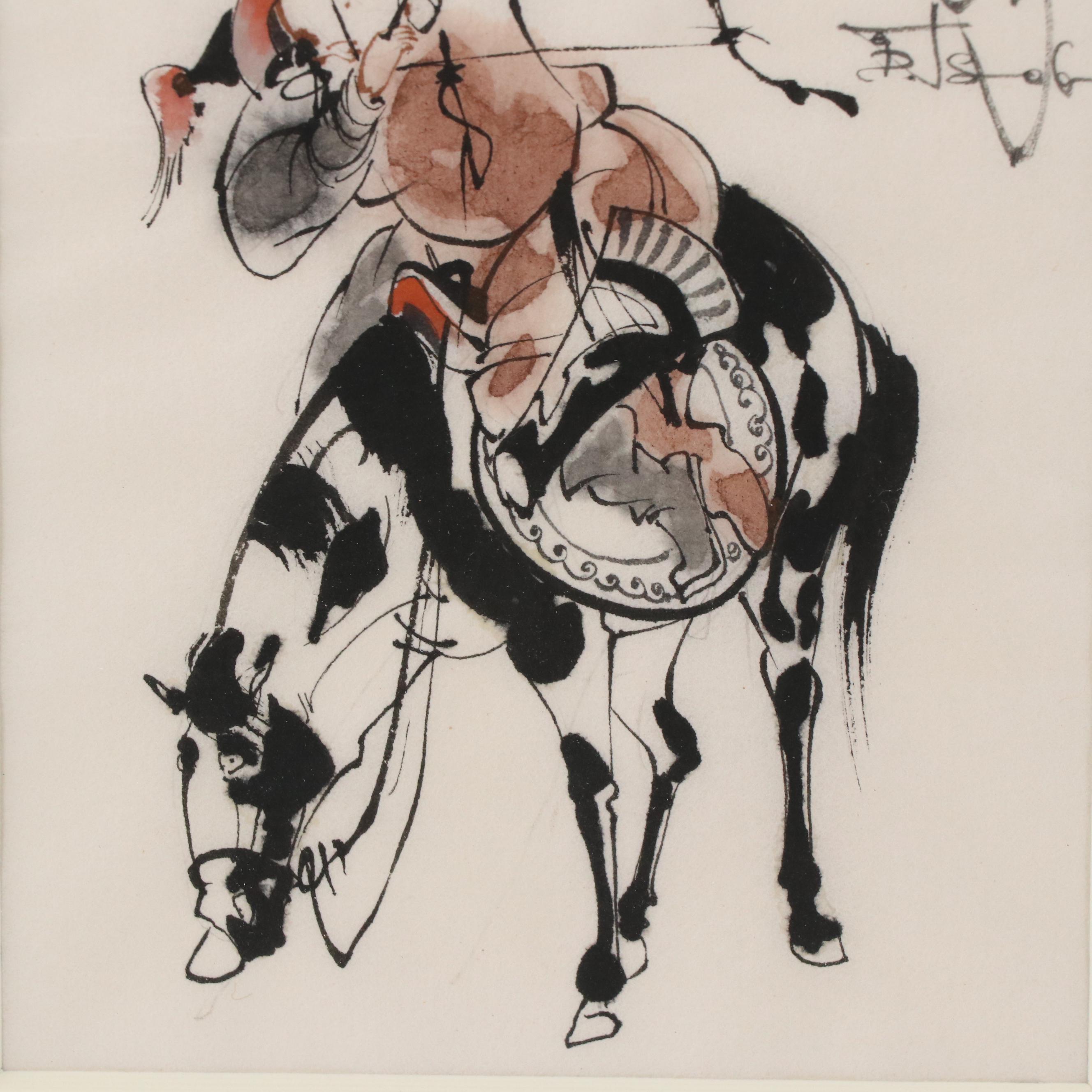 Tsolmon Damba Ink and Watercolor Painting "Archer" | EBTH