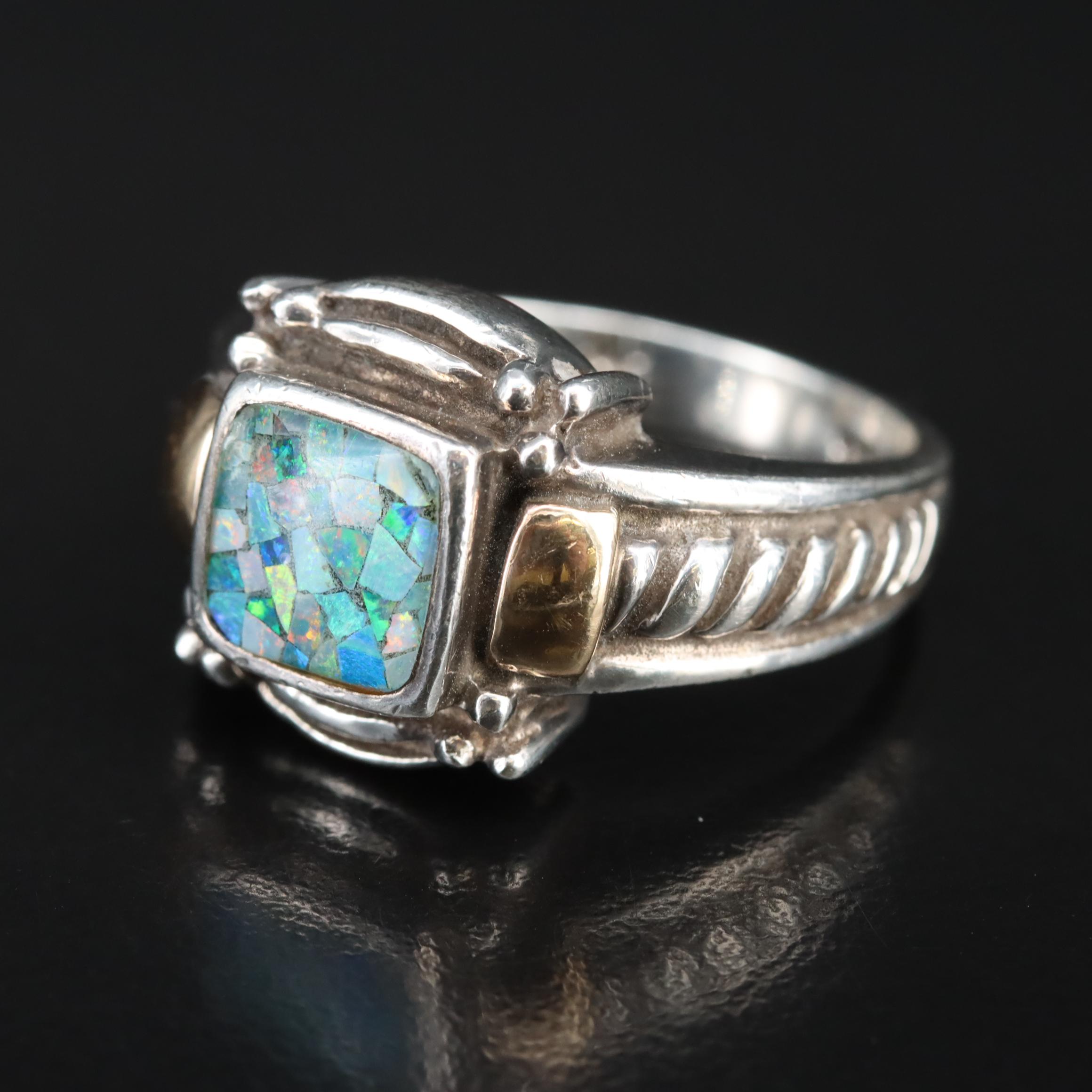 Samuel Benham Sterling Opal Mosaic Triplet Ring with 14K Accents | EBTH