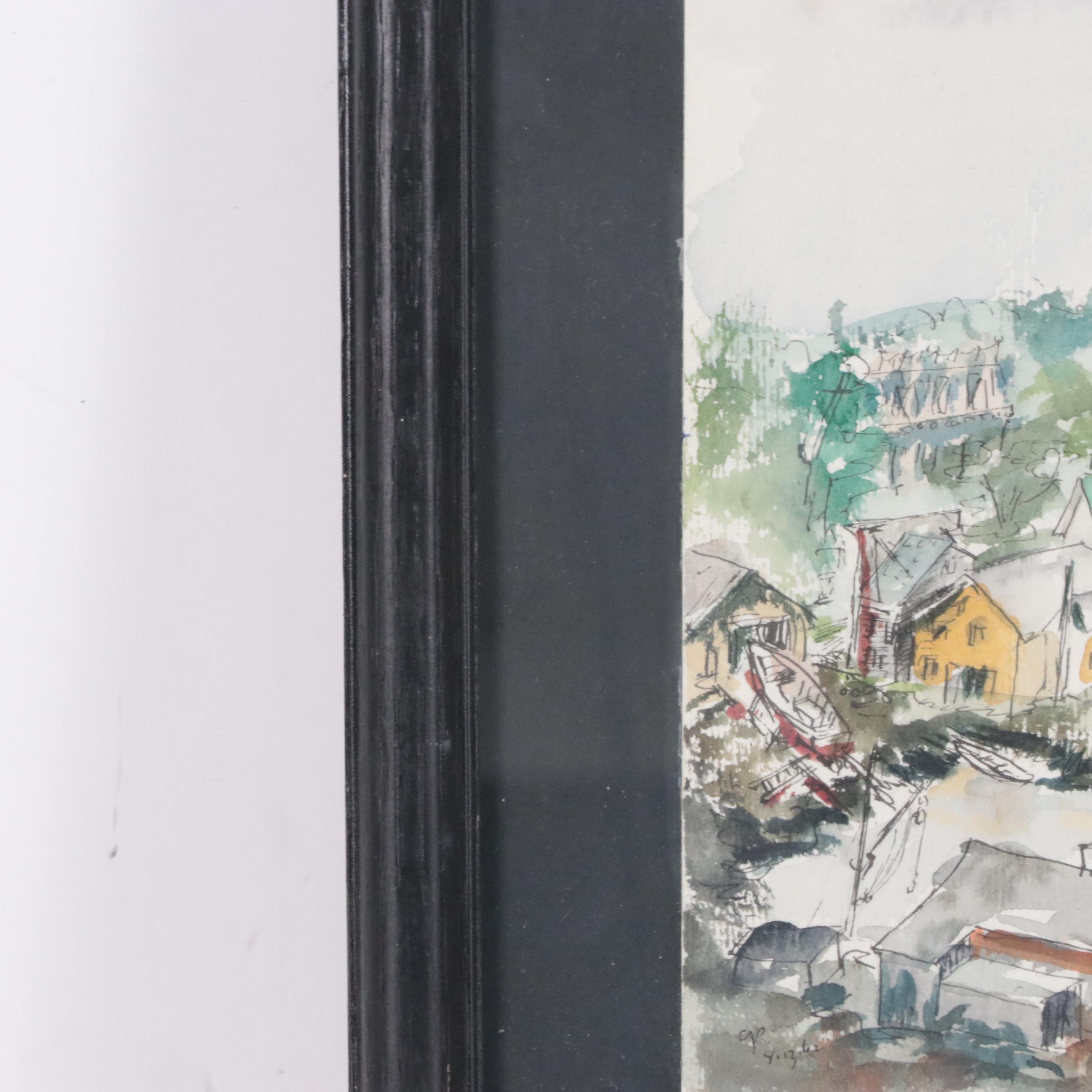 Charles F. Penniman Watercolor Painting of Camden Harbor Landscape ...